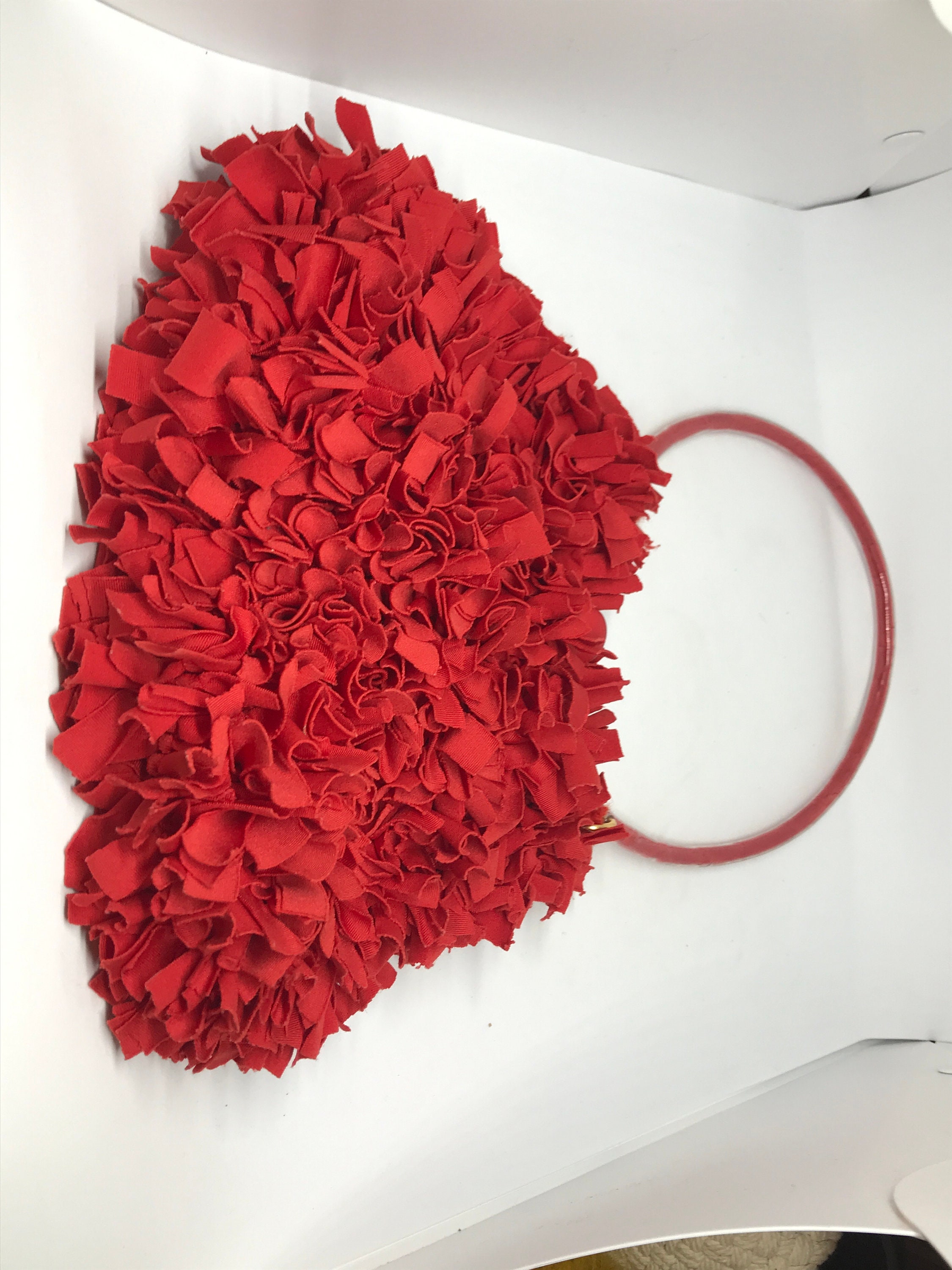 Red Vintage 90s Purse, One Hand Strap, Fluffy Bag, Small Size, Button ...