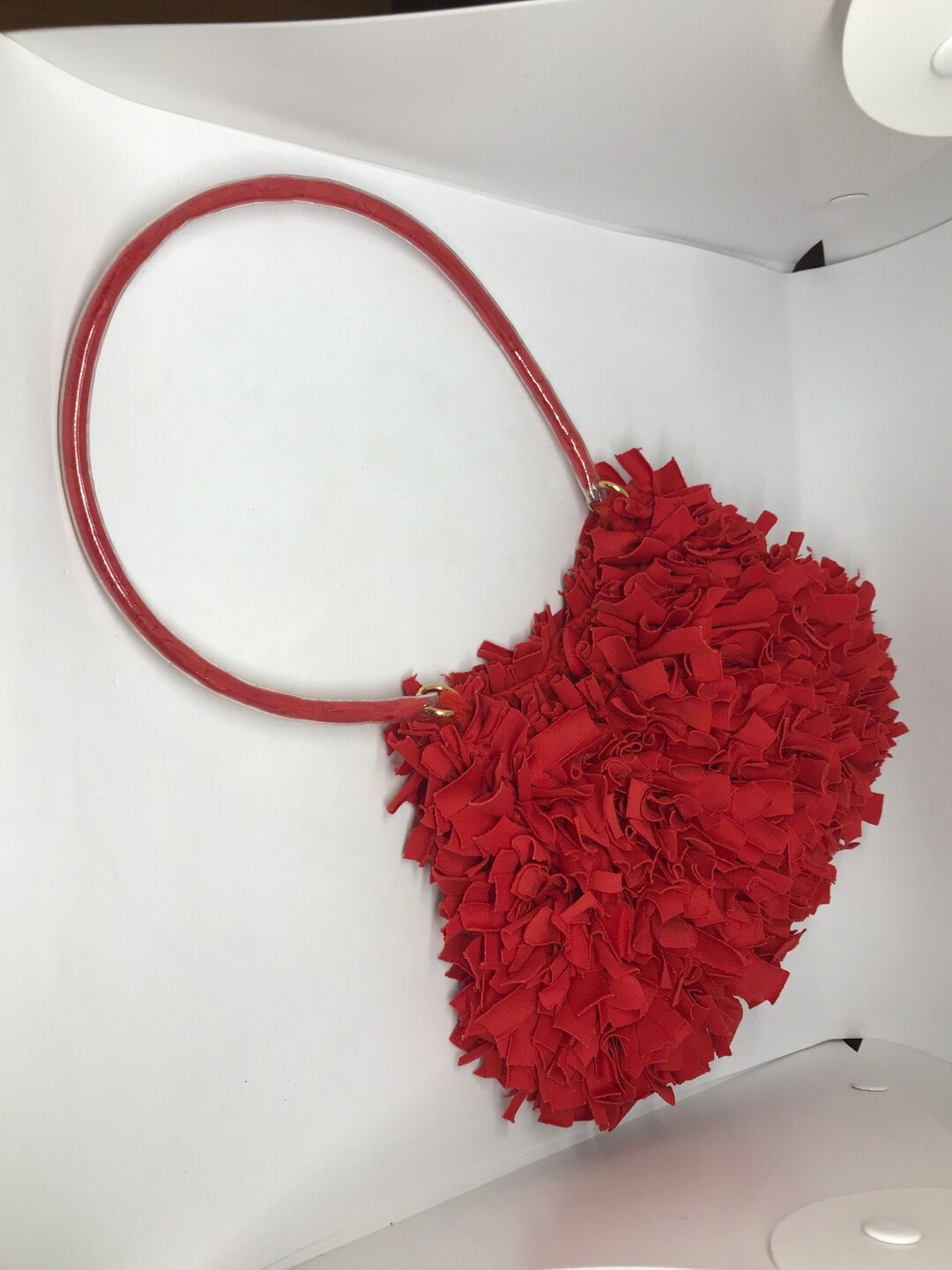 Red Vintage 90s Purse, One Hand Strap, Fluffy Bag, Small Size, Button ...