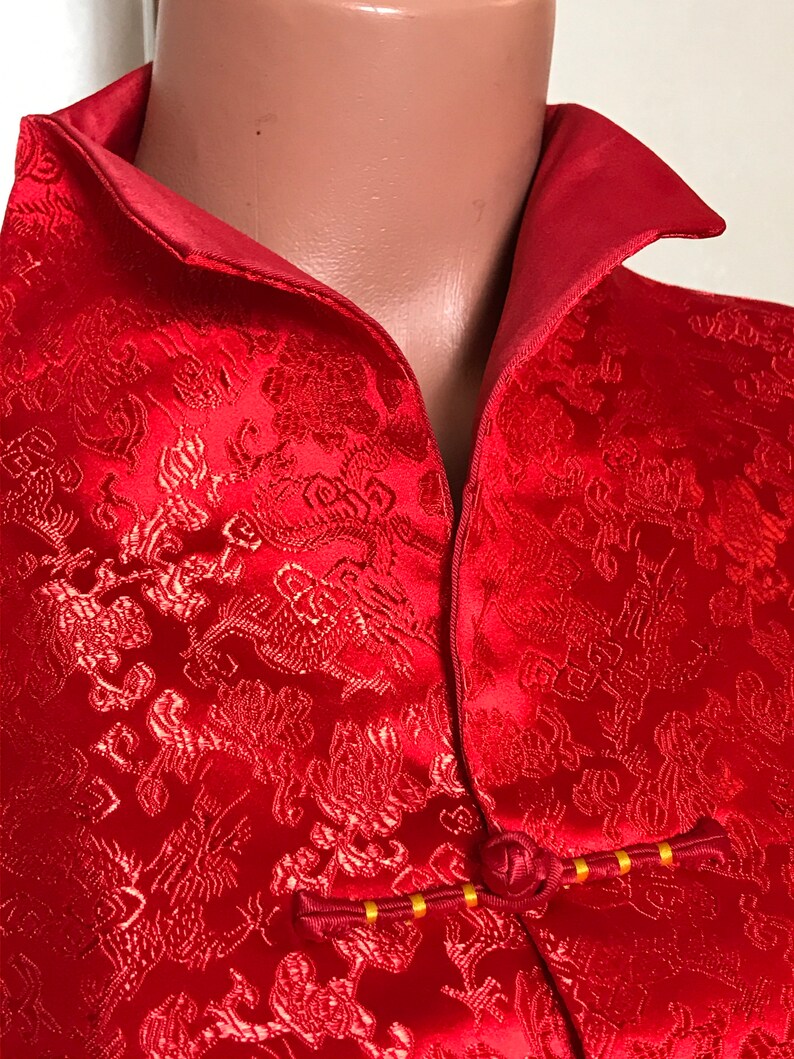 Red Japanese Jacket With Swan-necked Collar, Long Sleeves, Frog Buttons ...