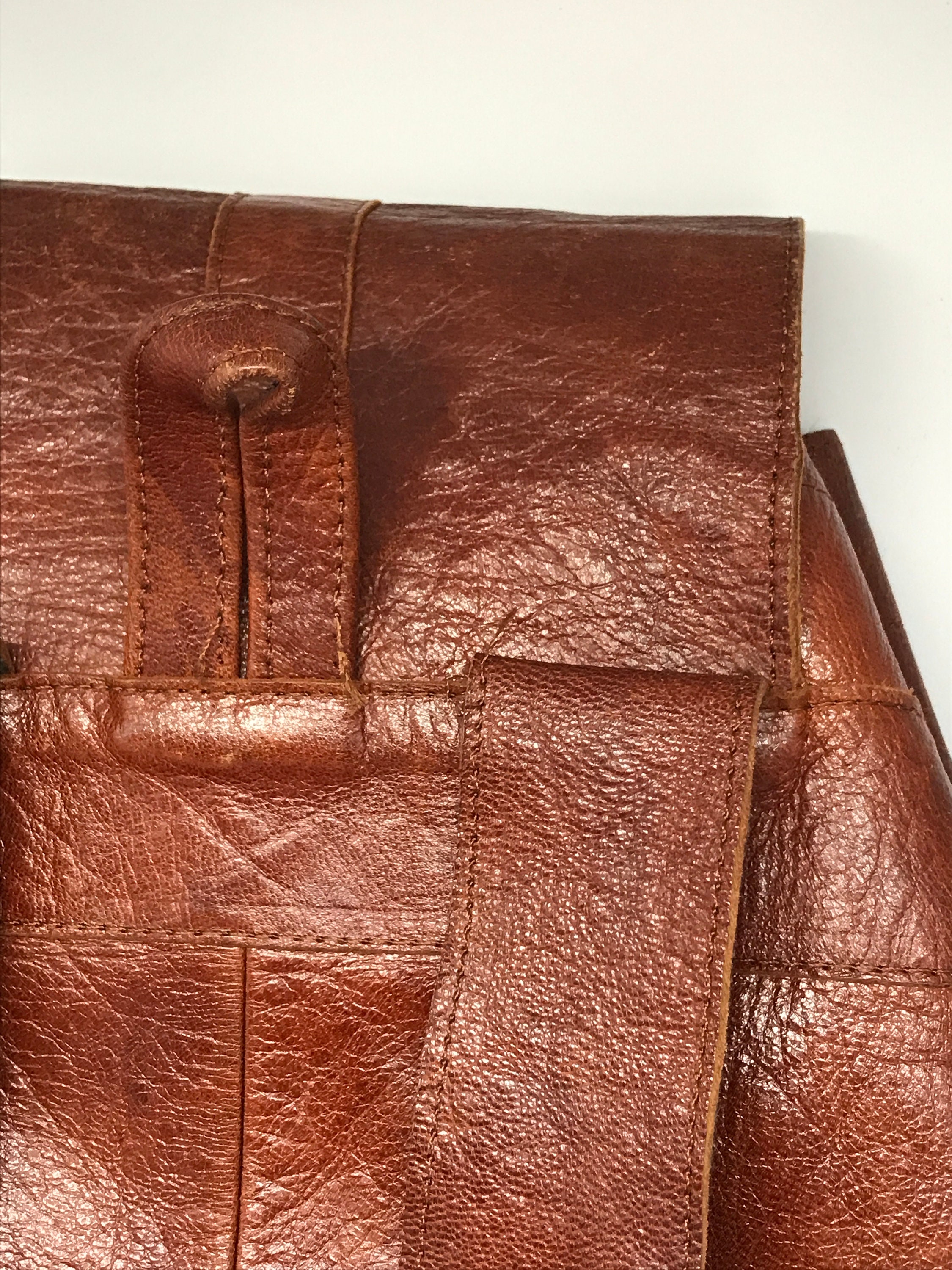 Brown Vintage 80s Backpack Natural Leather Drawstring - Etsy