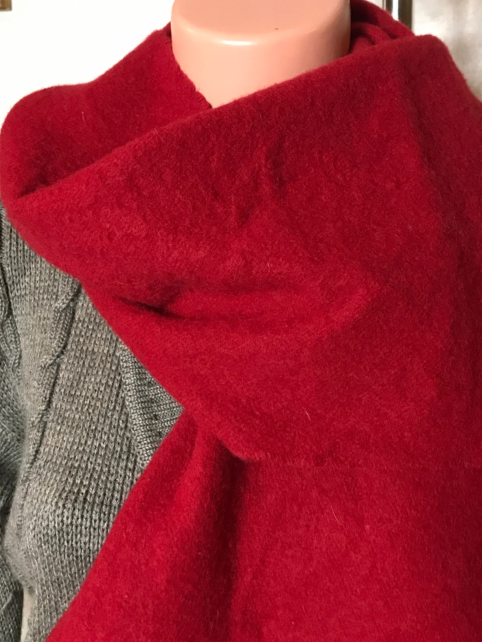 Red Vintage 80s Unisex Scarf Long Classic Design Fringe Hem - Etsy UK