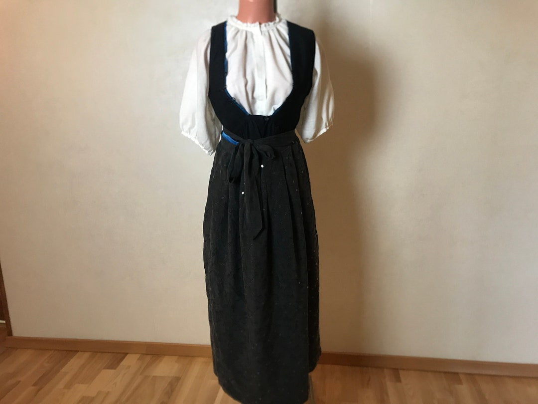 Silk Vintage 80s Apron, Dark Grey Fabric, Medium Size, Maxi Length ...