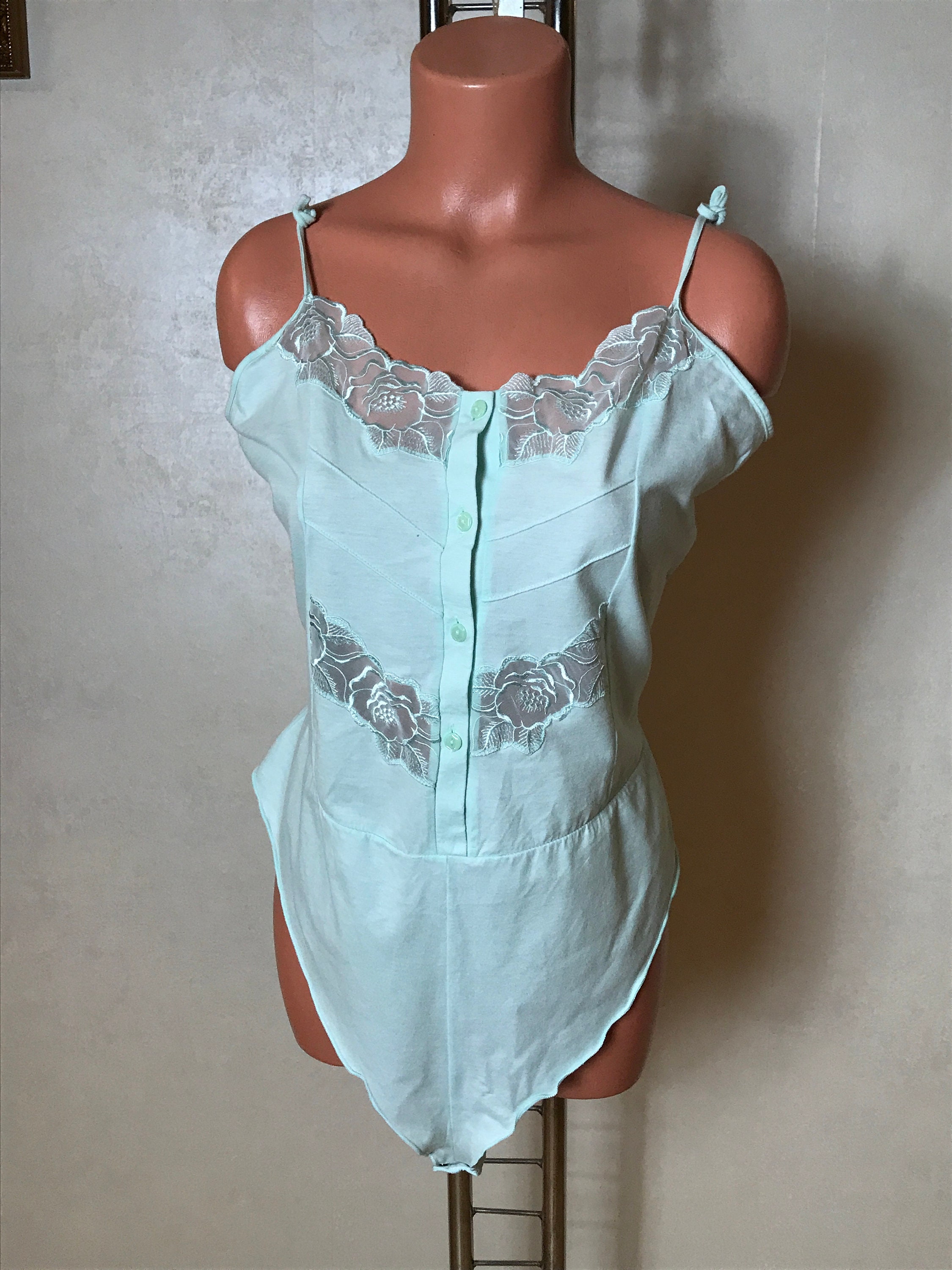 Body Lingerie Vintage 90s. Turquoise Cotton Fabric Lace - Etsy
