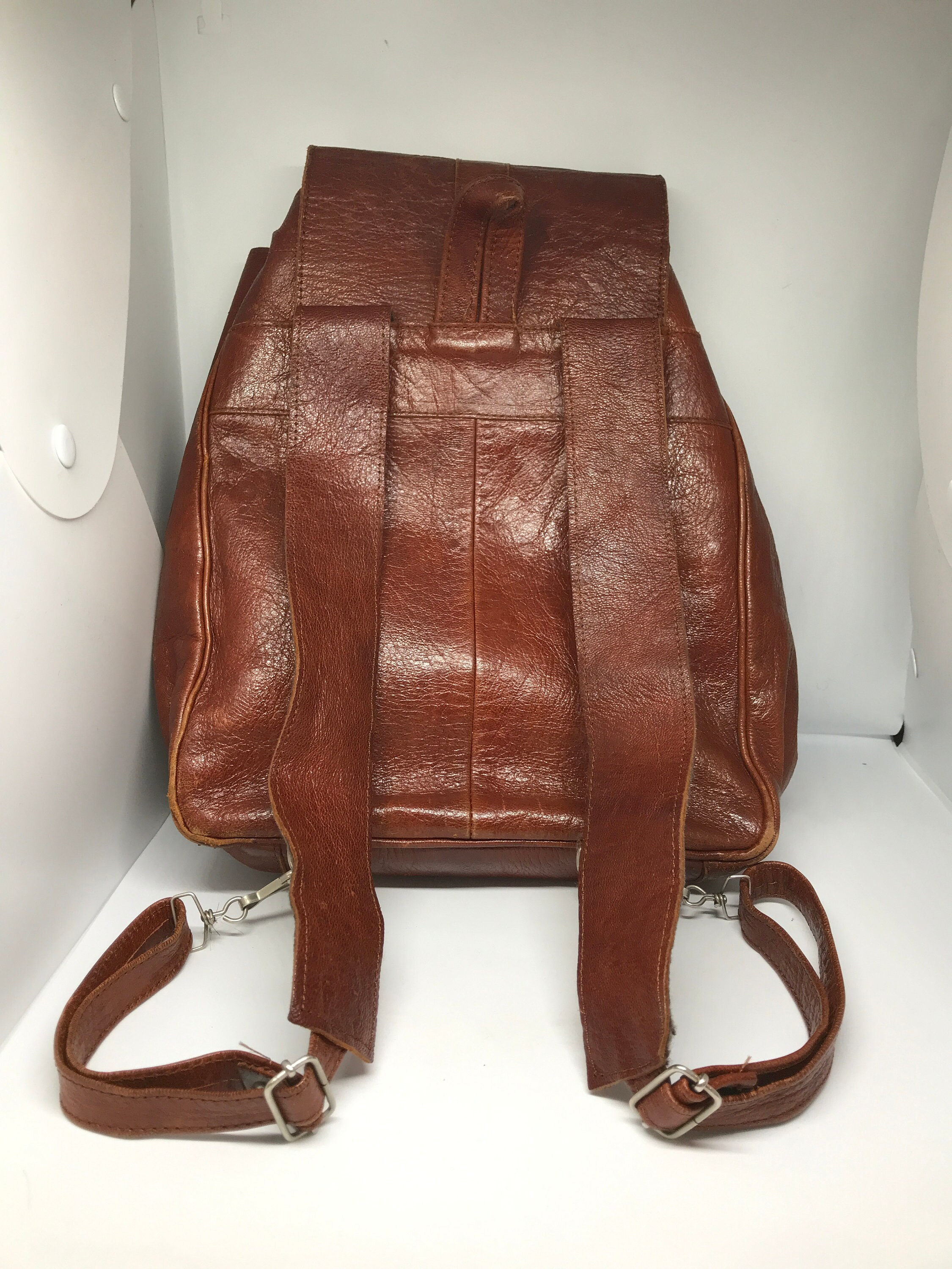 Brown Vintage 80s Backpack Natural Leather Drawstring - Etsy