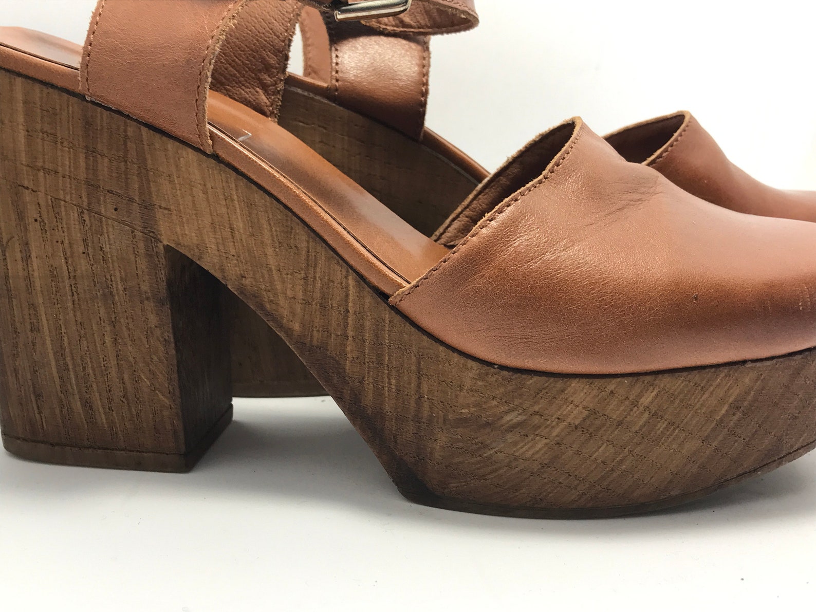 Leather Vintage 90s Sandals, Brown Slingbacks, Size EUR 38, High Wool ...