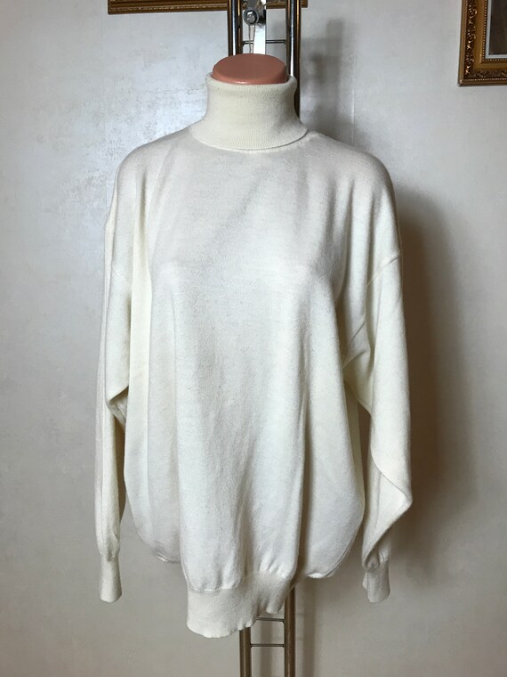 White vintage 80s turtleneck sweater, wool, long slee… - Gem