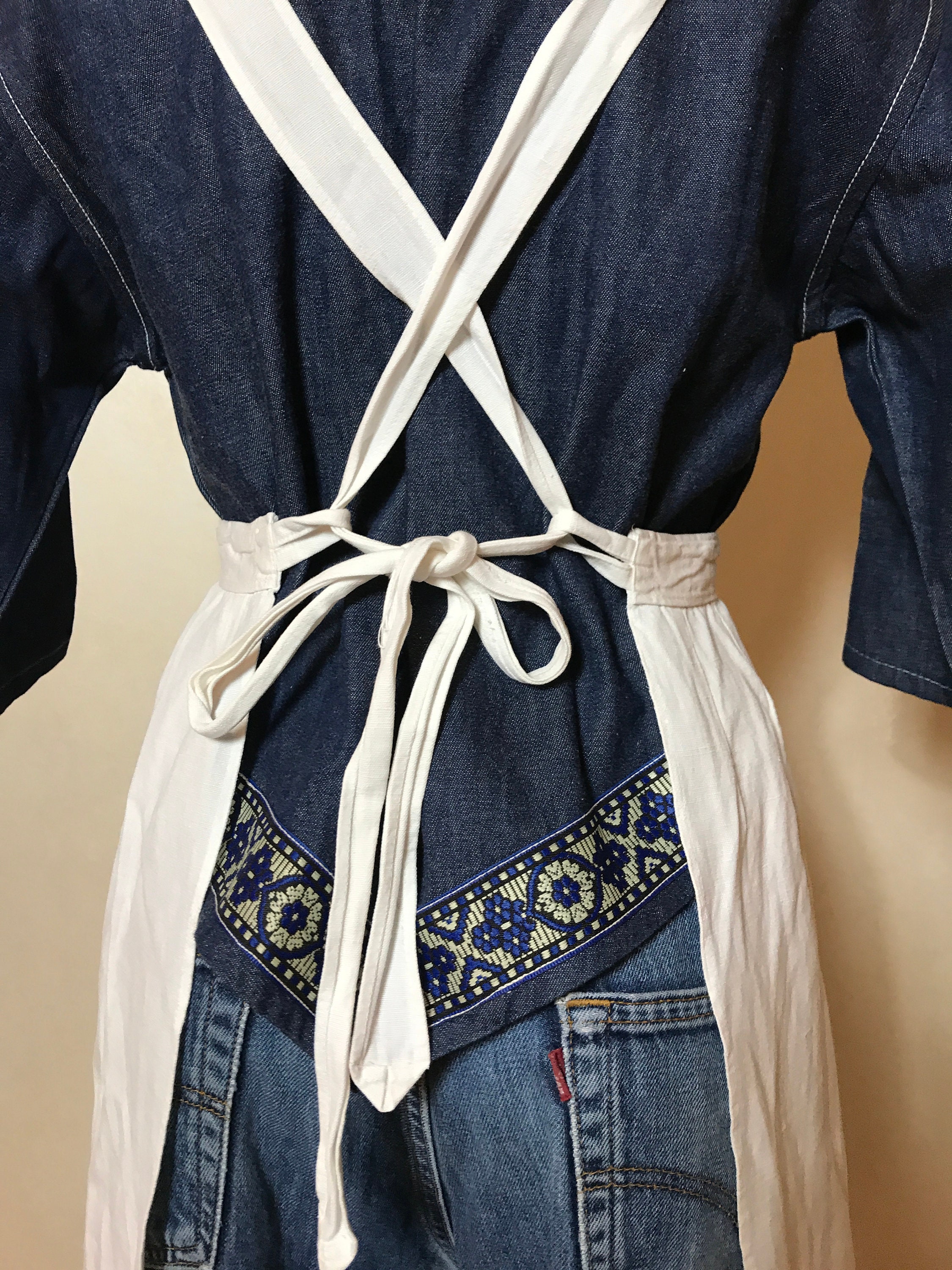 White Vintage 70s Apron Cotton Fabric Two Pockets Crossed - Etsy Canada