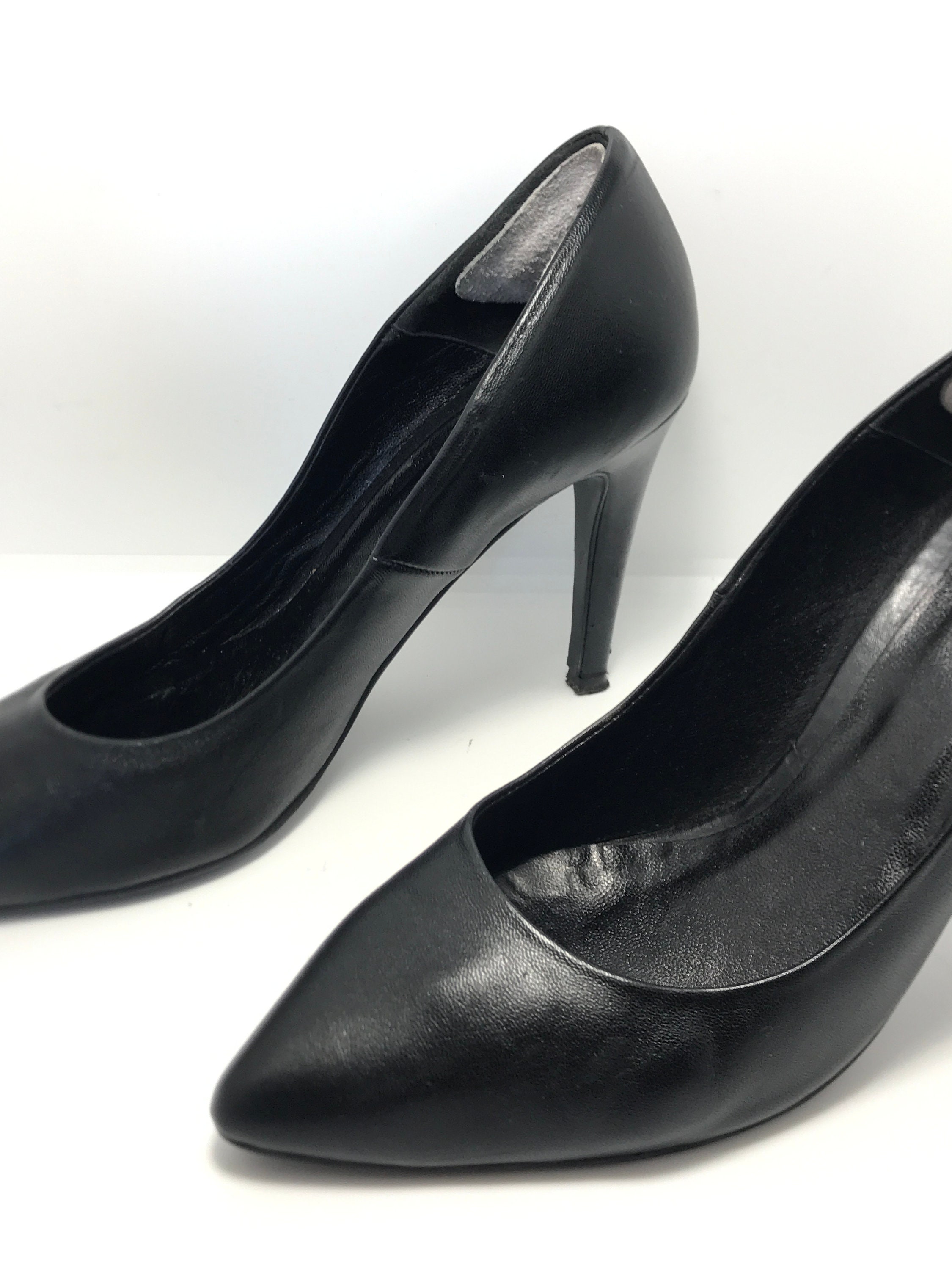 Classic Vintage 90s Heels, Black Leather, Size 39, Point Toes, High ...
