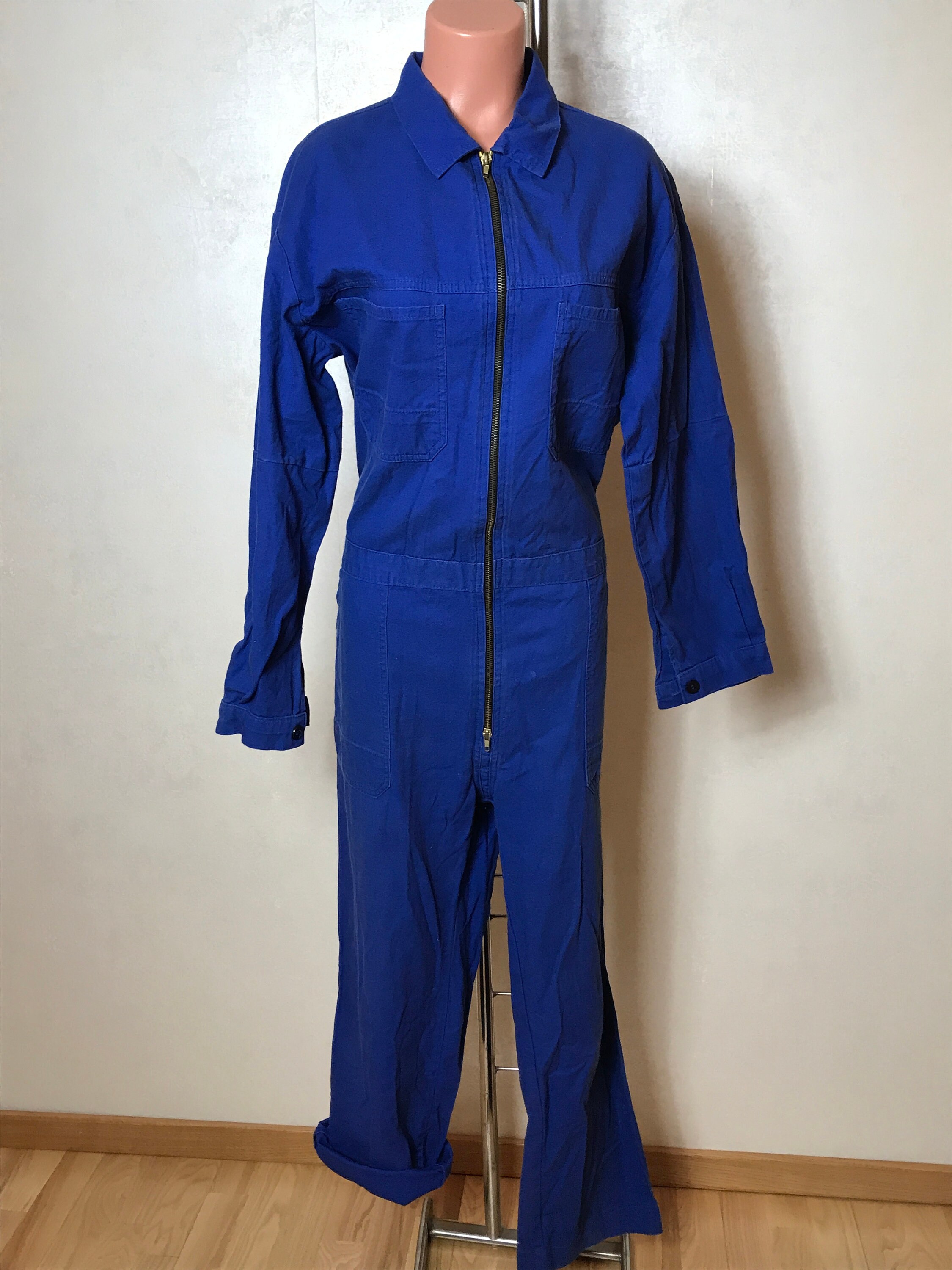 Blue Vintage 80s Overalls,boiler Suit/ Cotton Fabric, Long Sleeves ...