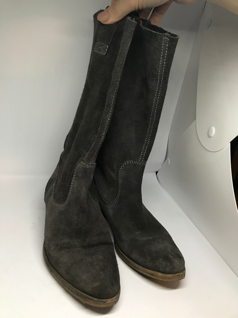 Grey Vintage Womens Boots Suede Leather Minelli Low Heels - Etsy