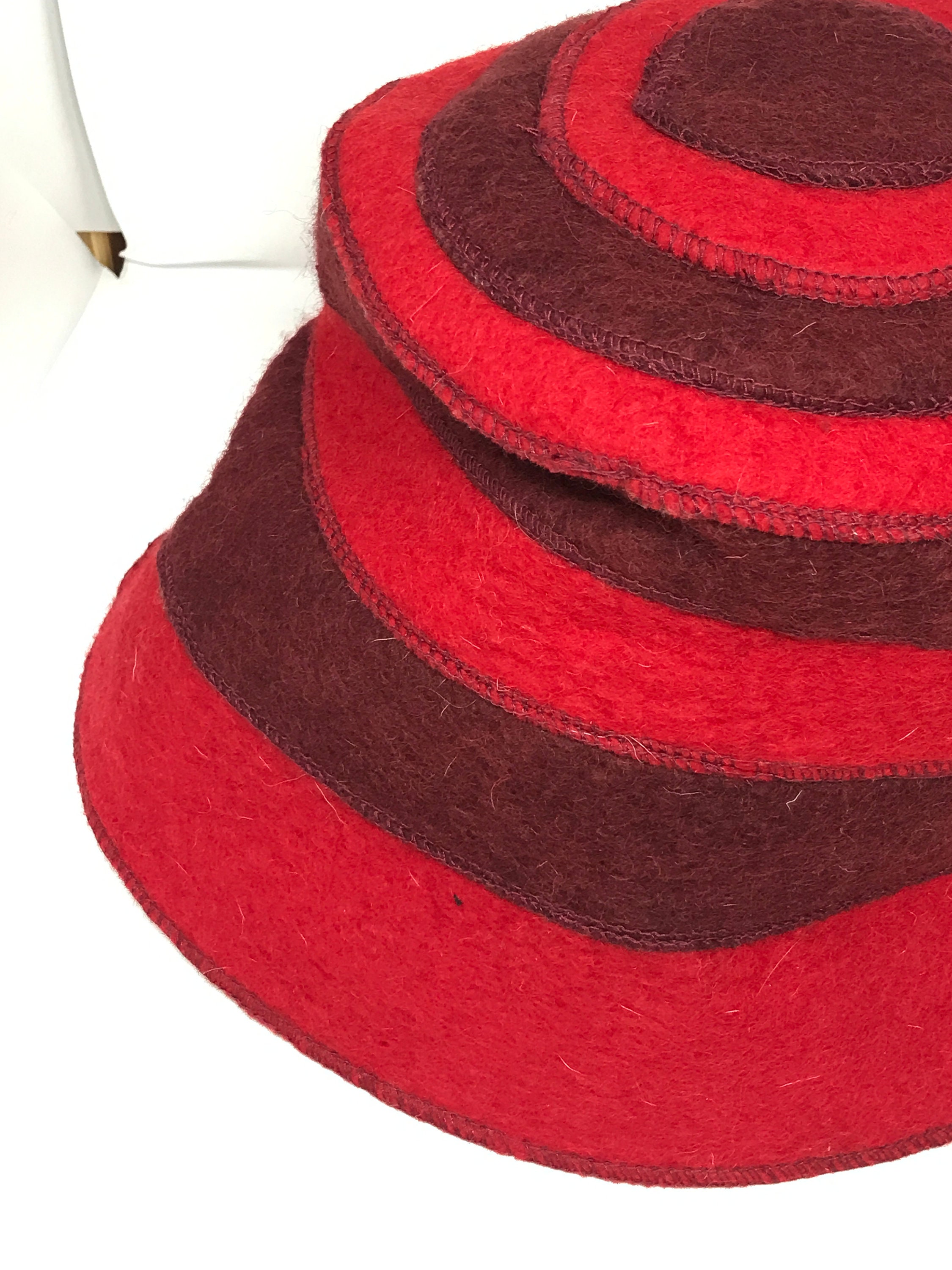 Red Vintage 80s Bucket Hat Striped Print Women's Hat - Etsy