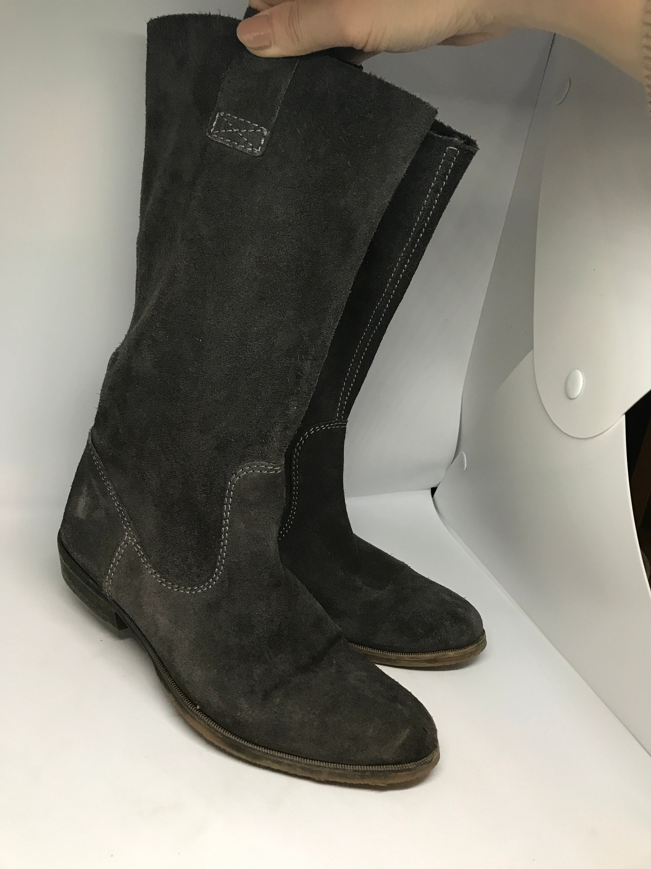 Grey Vintage Womens Boots Suede Leather Minelli Low Heels - Etsy