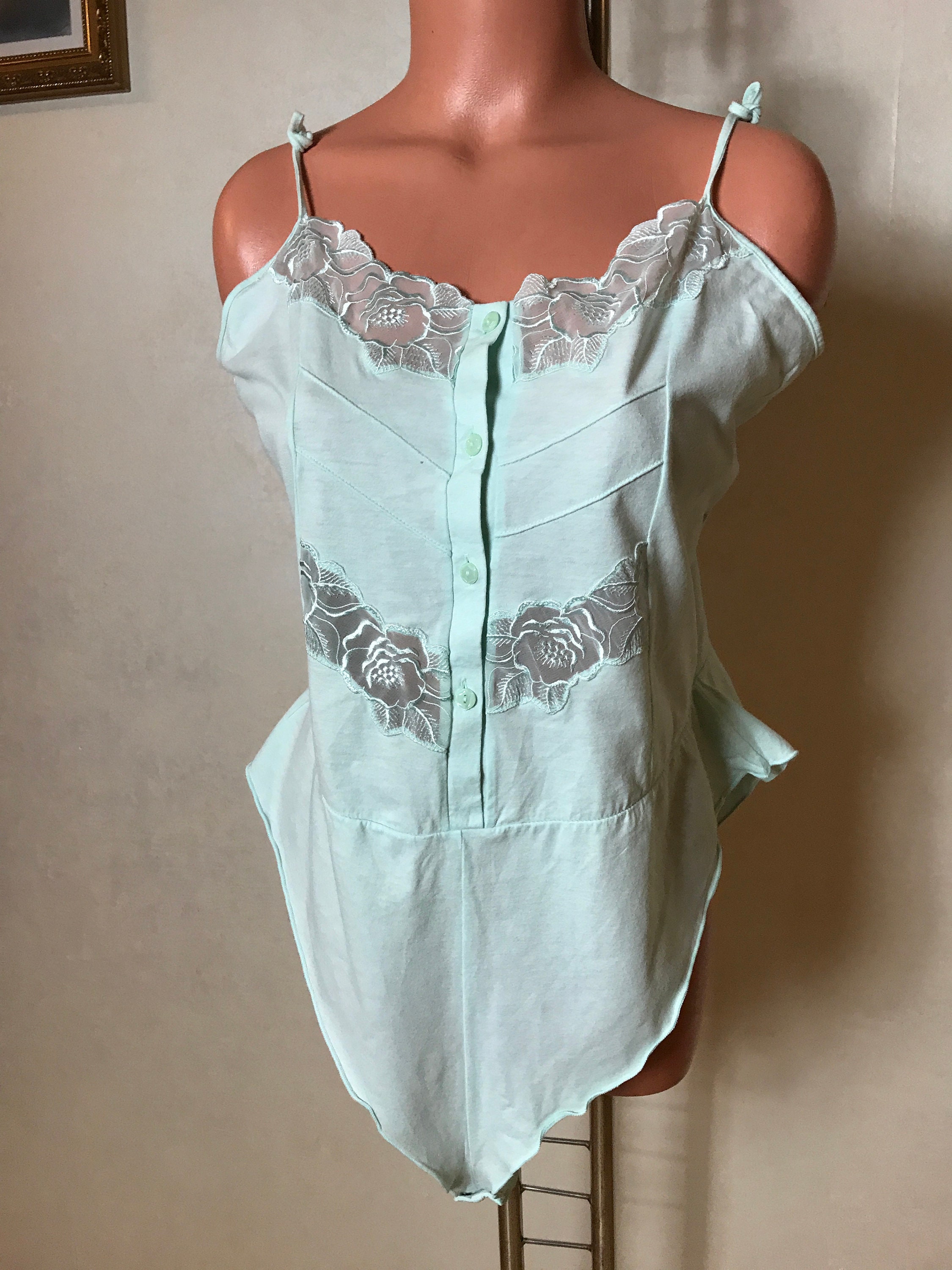 Body Lingerie Vintage 90s. Turquoise Cotton Fabric Lace - Etsy