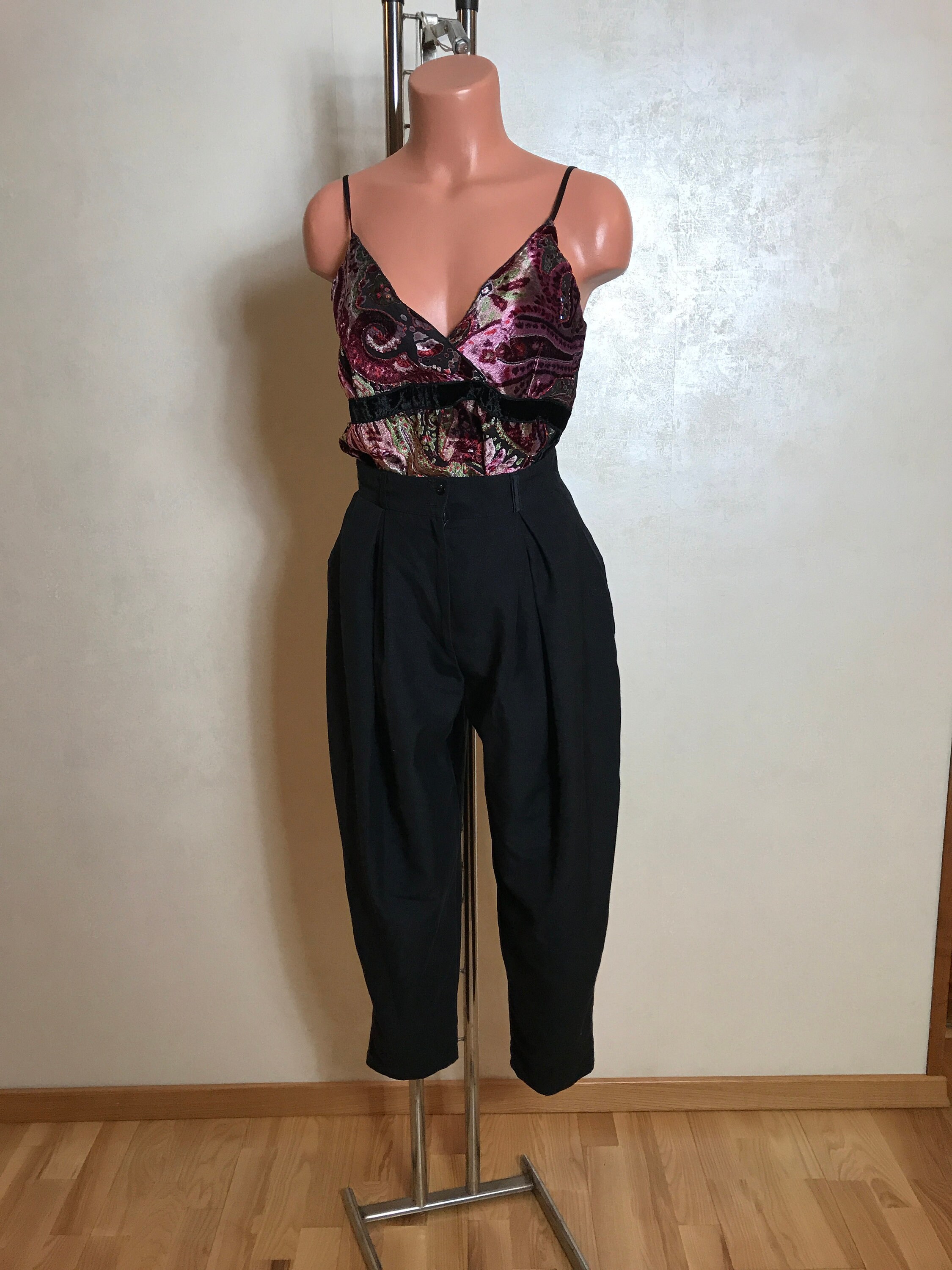 Black Vintage 80s Womans Pants Formal Waiters Style High - Etsy