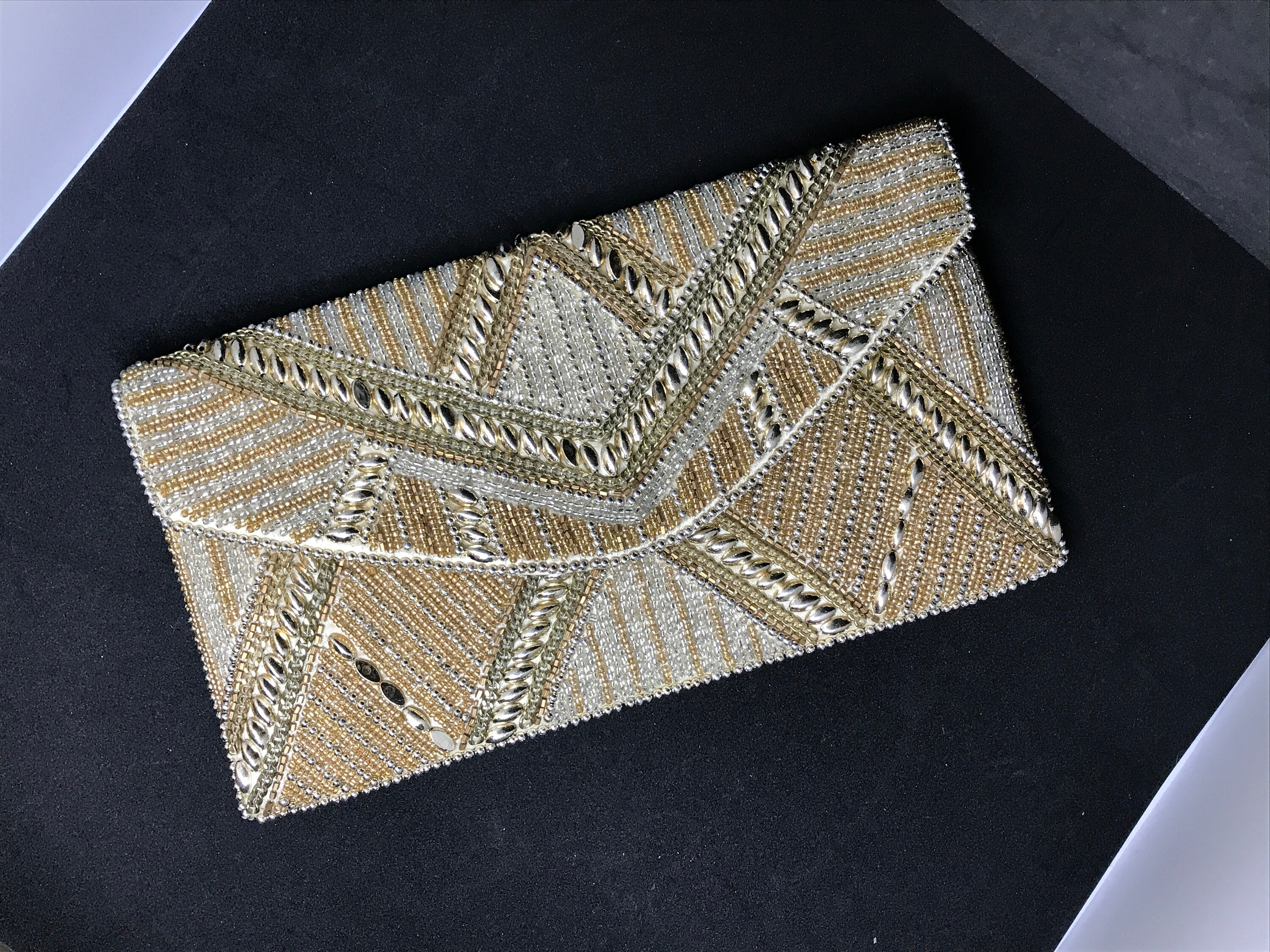 Vintage 90s Evenlope Clutch Golden Beads Embroidery Medium - Etsy
