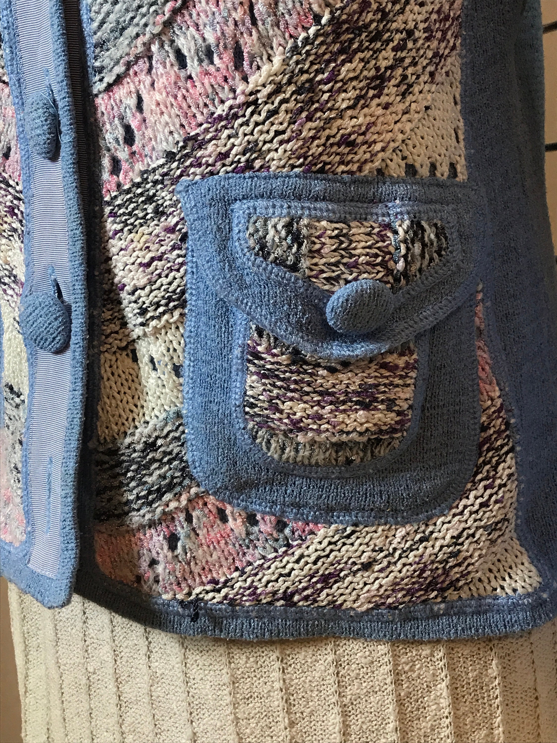 Blue Knitted Womans Sweater With Button up Front, Pinkblue-white Front ...