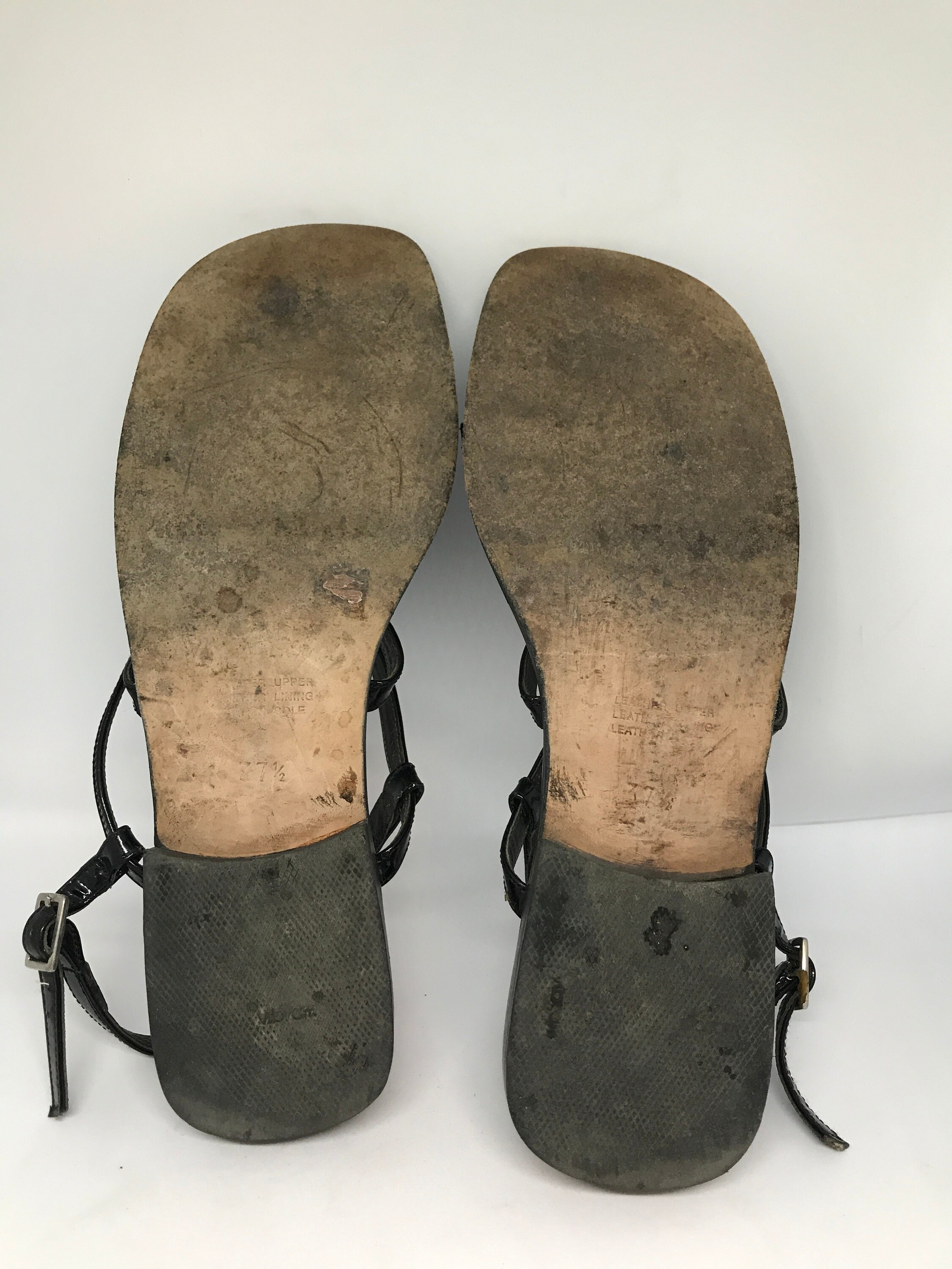 Black Vintage Sandals, Varnished Leather Shoes, Size 37 1\2, Thin ...
