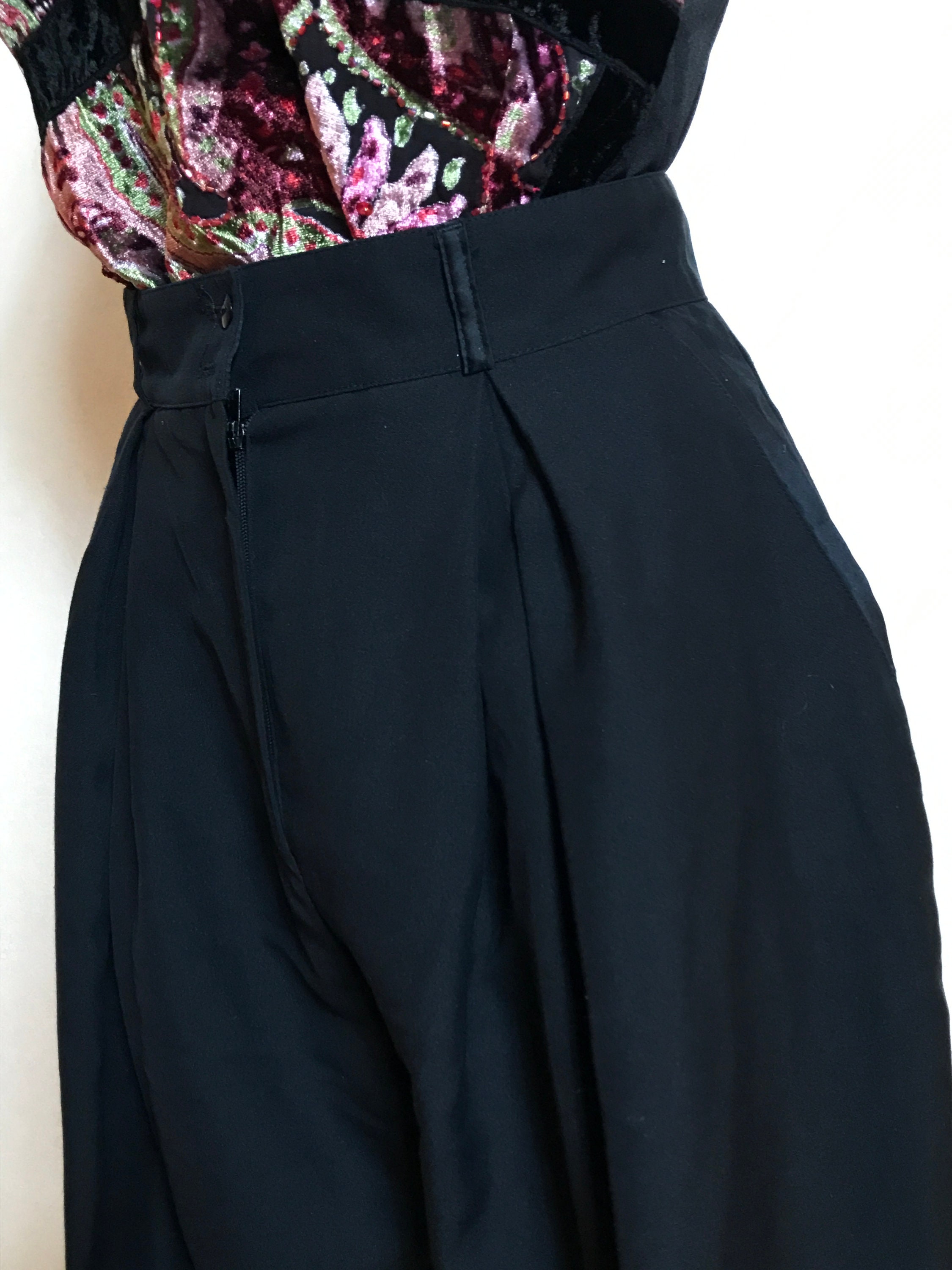 Black vintage 80s womans pants formal waiters style high | Etsy