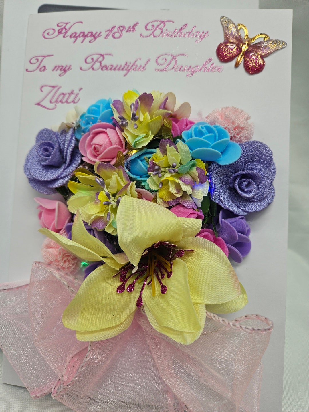 Light up Birthday Card,bouquet, Personalised, Handmade Luxury Card. Any ...