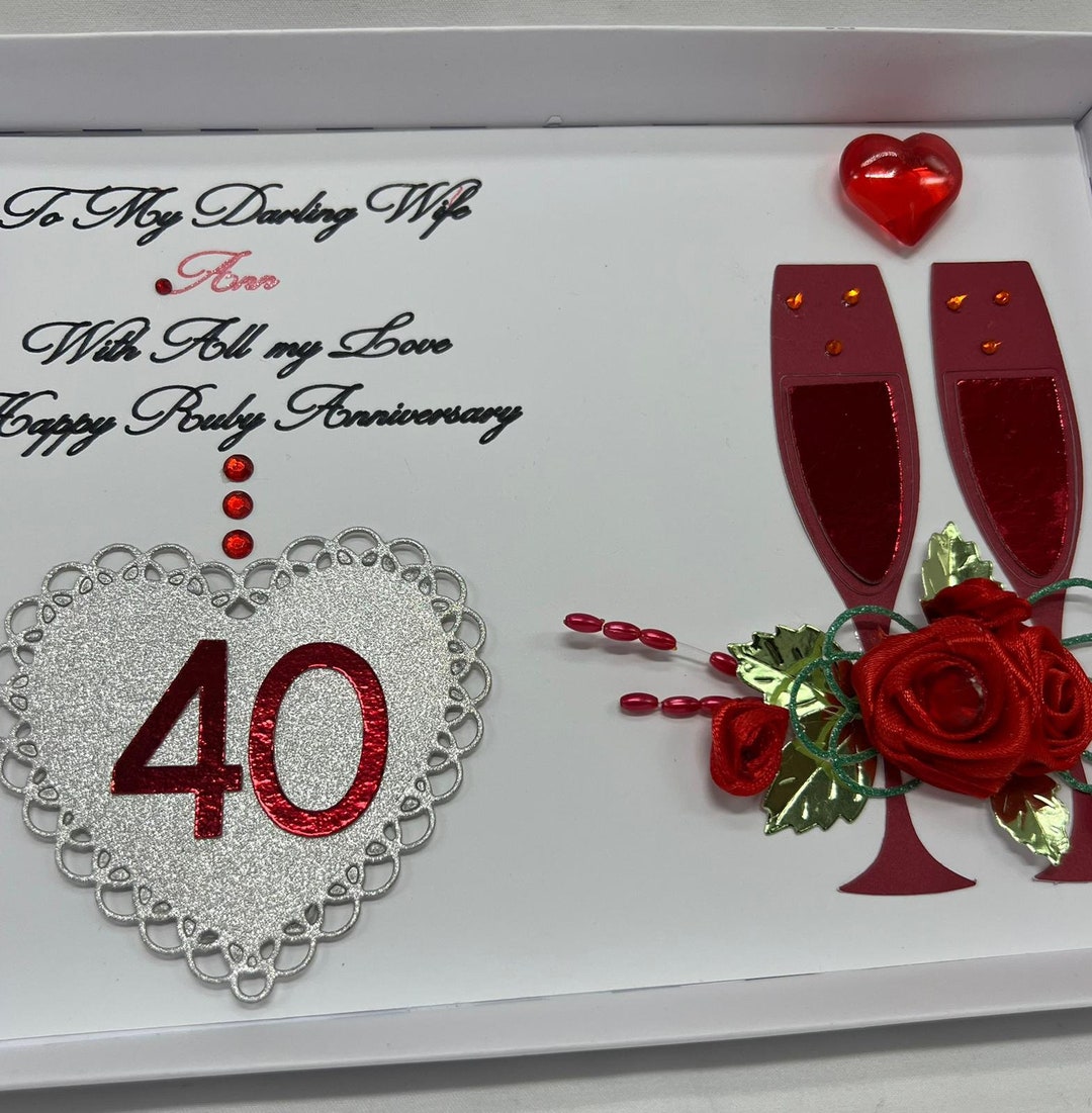 40th Ruby Wedding Anniversary Card for Wife/husband/friends / Parents/ Handmade Card Boxed ...