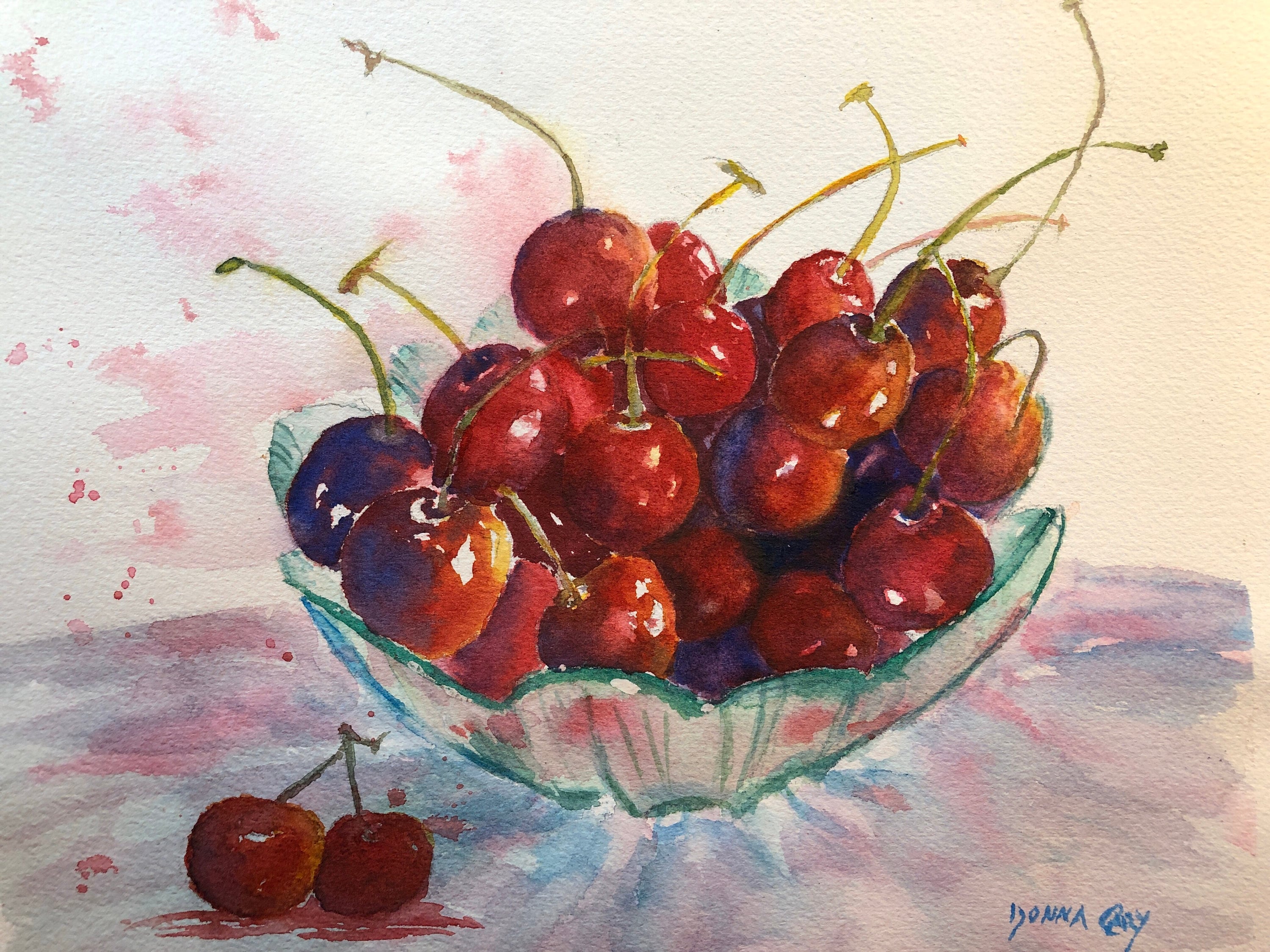 Red Cherries Watercolor Painting: Original Kitchen Art, 10x10" - Etsy