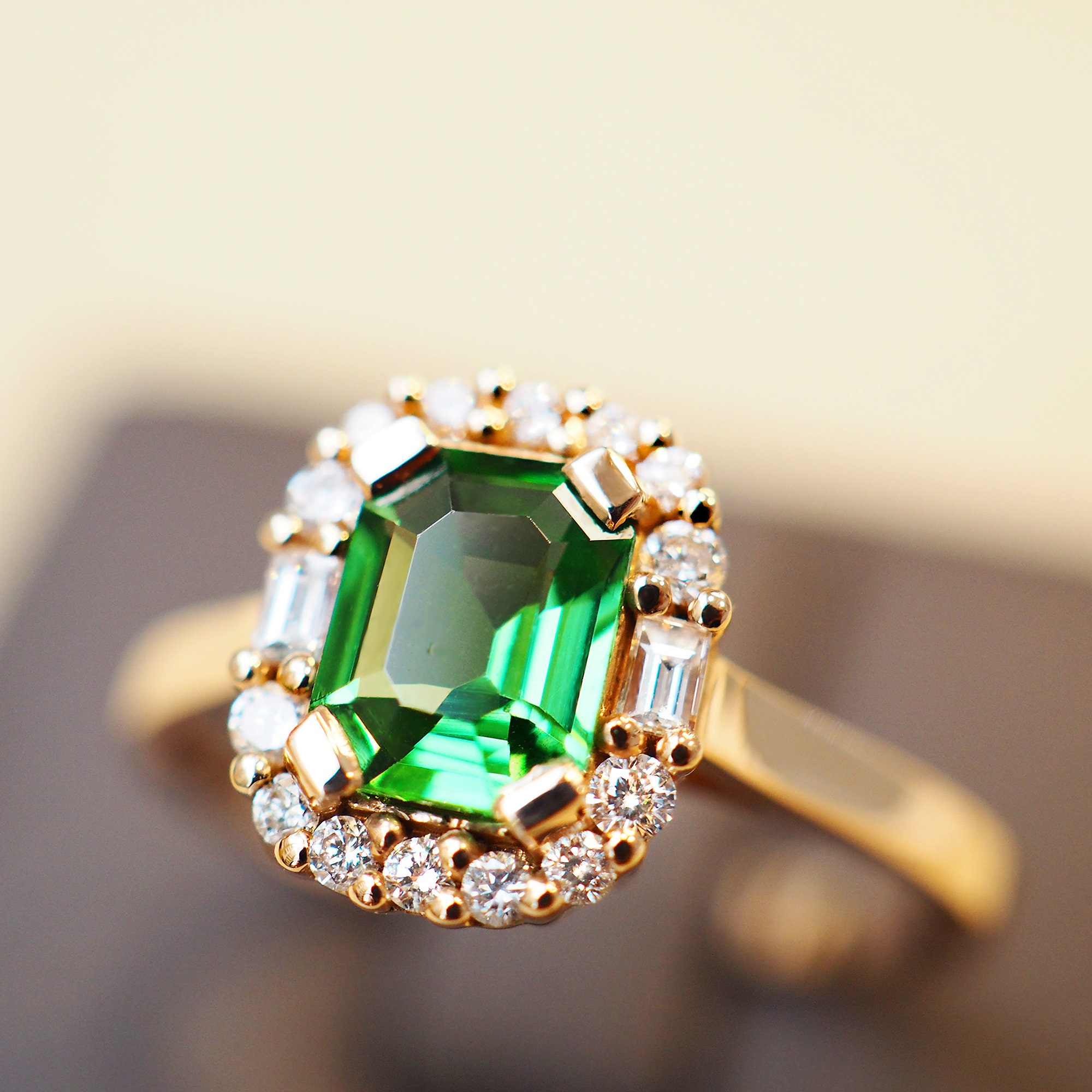 0.70 Ct Natural Emerald Cut Tsavorite Garnet Ring in 18k Rose | Etsy