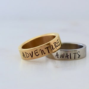 Adventure Awaits Ring, Stacked Rings, Adventure Ring, 5mm Band, Silver ...
