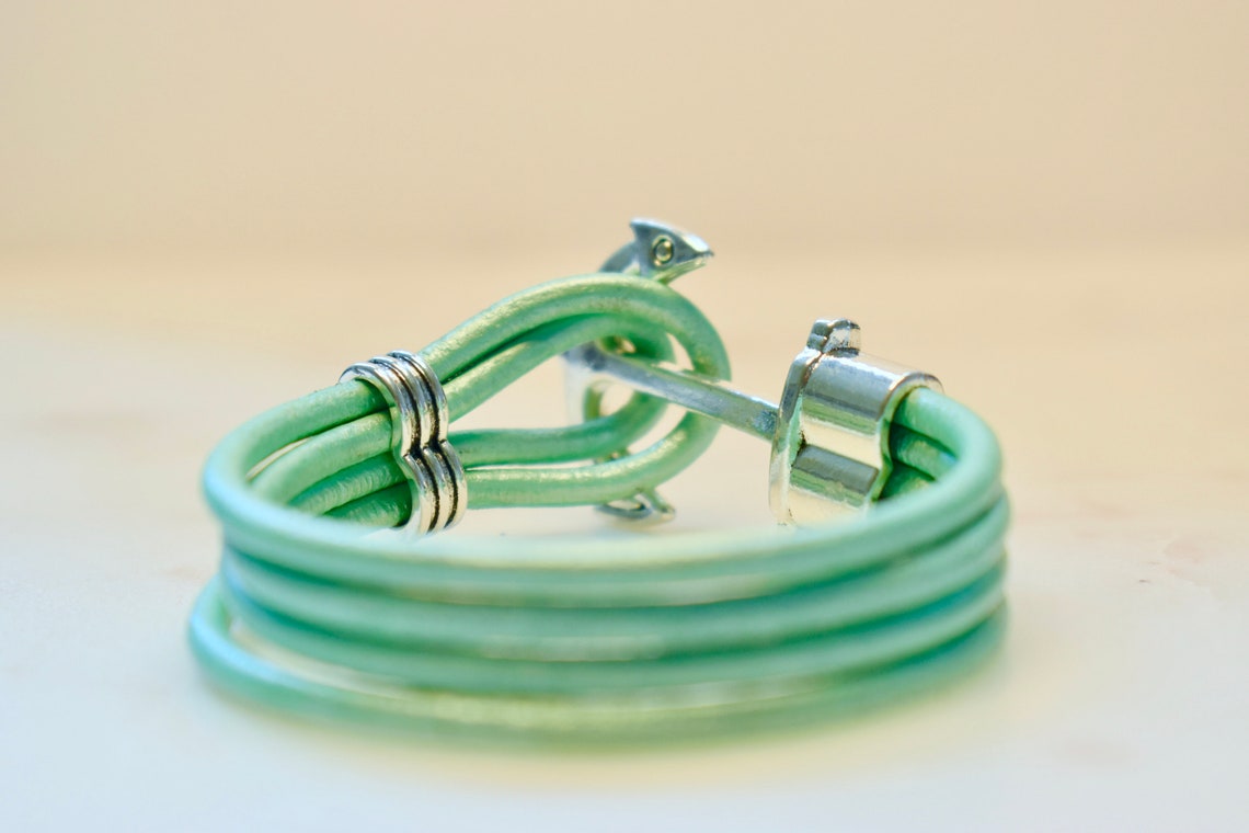 Anchor Bracelet Silver Anchor Clasp Leather Bracelet With - Etsy