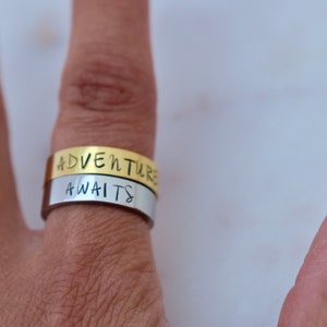 Adventure Awaits Ring, Stacked Rings, Adventure Ring, 5mm Band, Silver ...