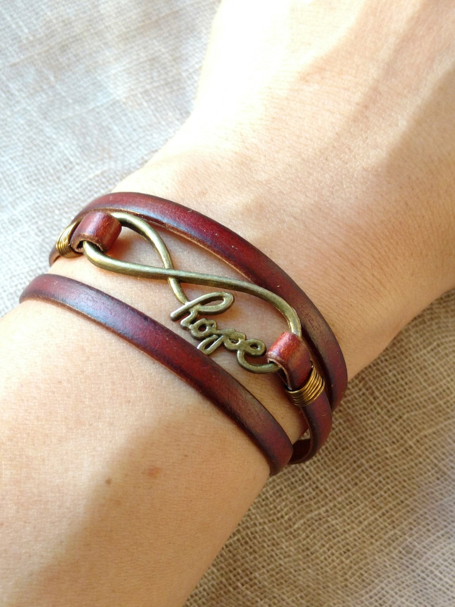 Hope Bracelet Leather Infinity Bracelet Inspirational | Etsy