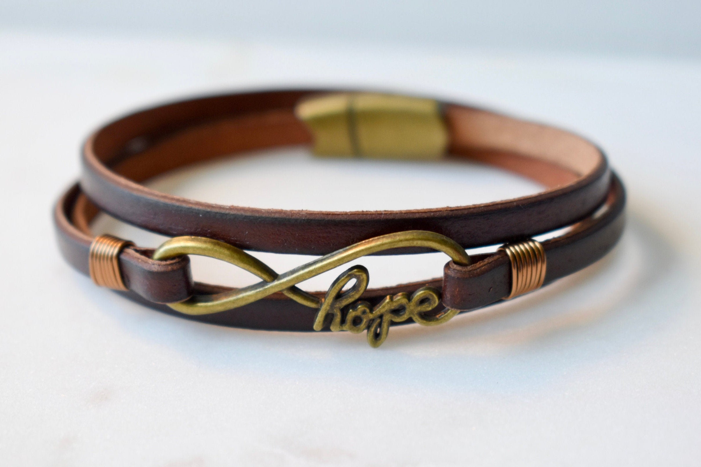 Hope Bracelet, Leather Infinity Bracelet, Inspirational Bracelet ...
