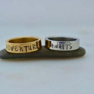 Adventure Awaits Ring, Stacked Rings, Adventure Ring, 5mm Band, Silver ...