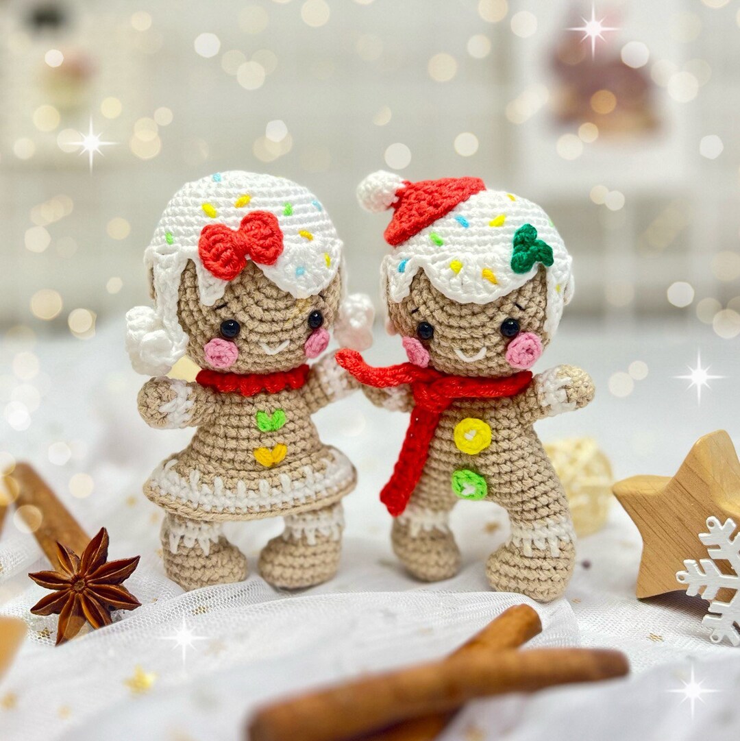 Crochet Pattern Gingerbread Man and Gingerbread Girl, Cute Christmas ...