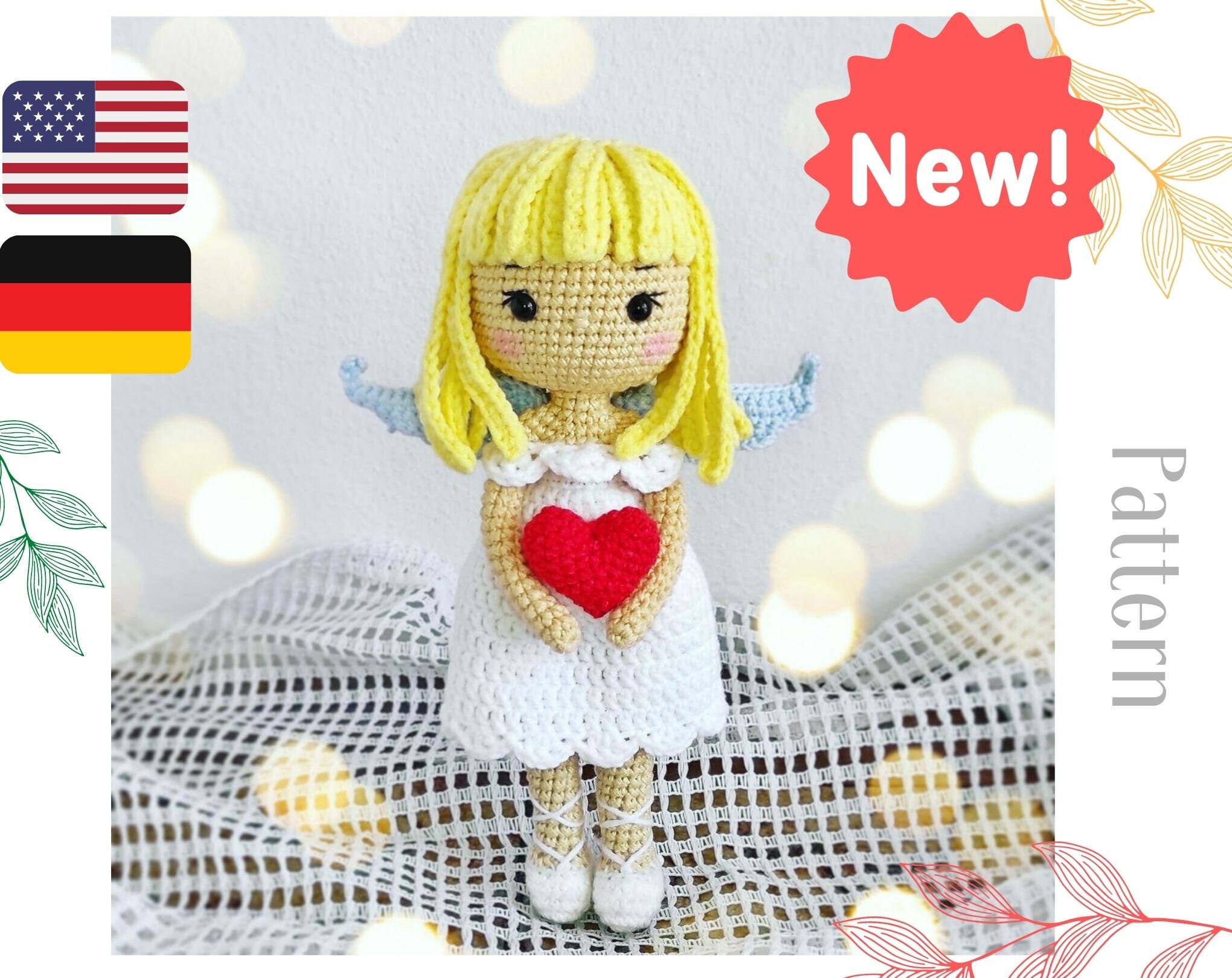 Crochet Angel Doll Pattern Amigurumi Doll in Dress With Heart - Etsy