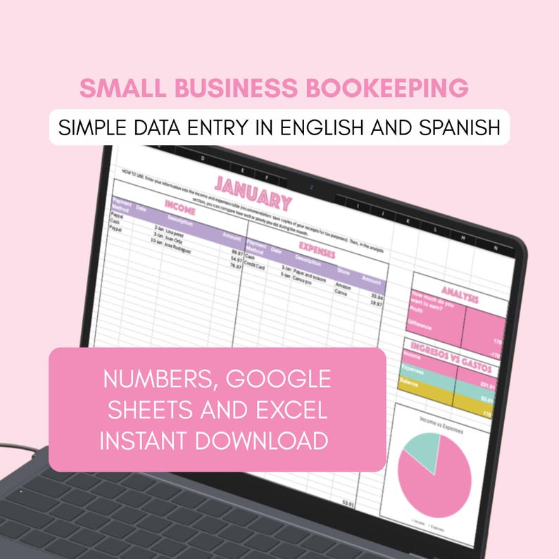Small Business Bookkeeping Spreadsheet: Income & Expense Template for ...
