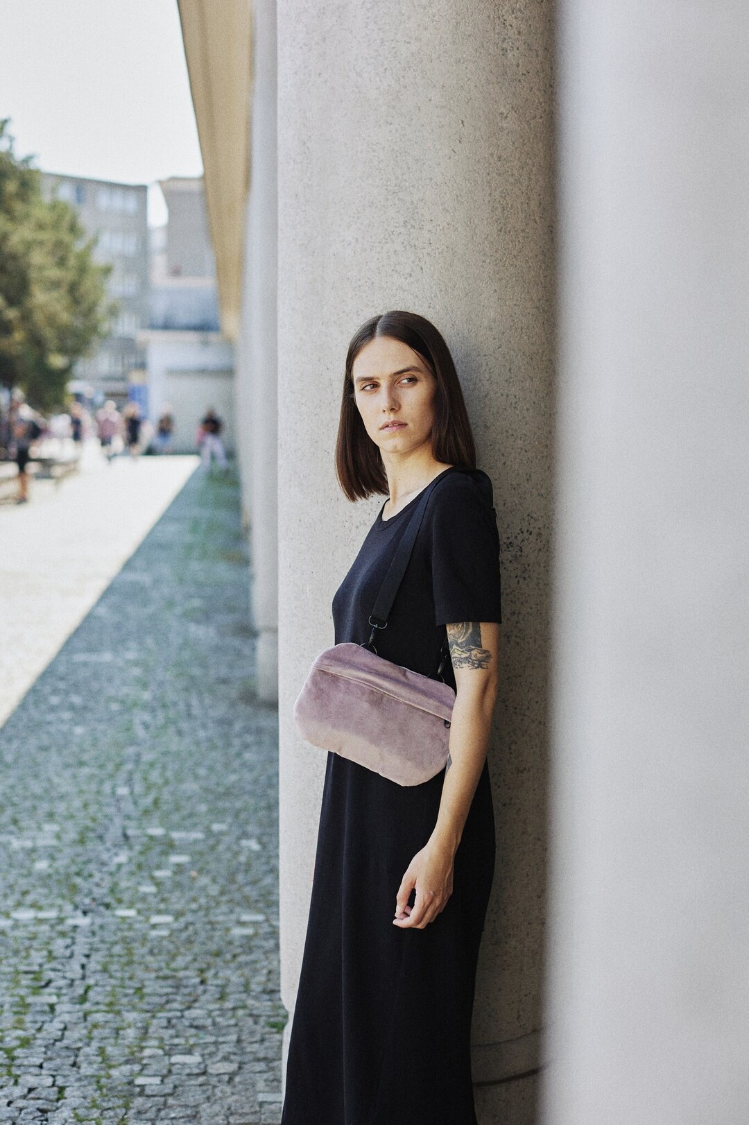 POWDER Velvet Clutch Sachet Small Pink Handbag Small Kidney Powder Pink ...