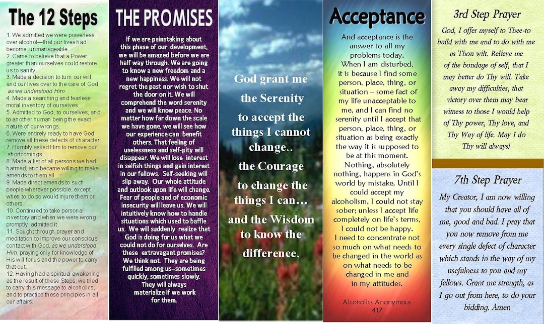 Alcoholics Anonymous/ 12 Step Recovery Bookmarks 5 - Etsy