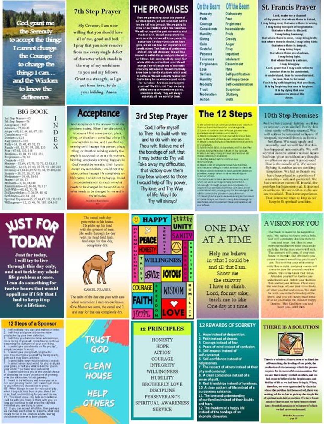 AA 12 Step Recovery Cards: Laminated Sobriety Gift Set - Etsy