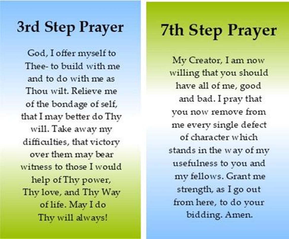 AA/ 12 Step Recovery- 3rd & 7th Step Prayer LOT of 10 Wallet Cards ...