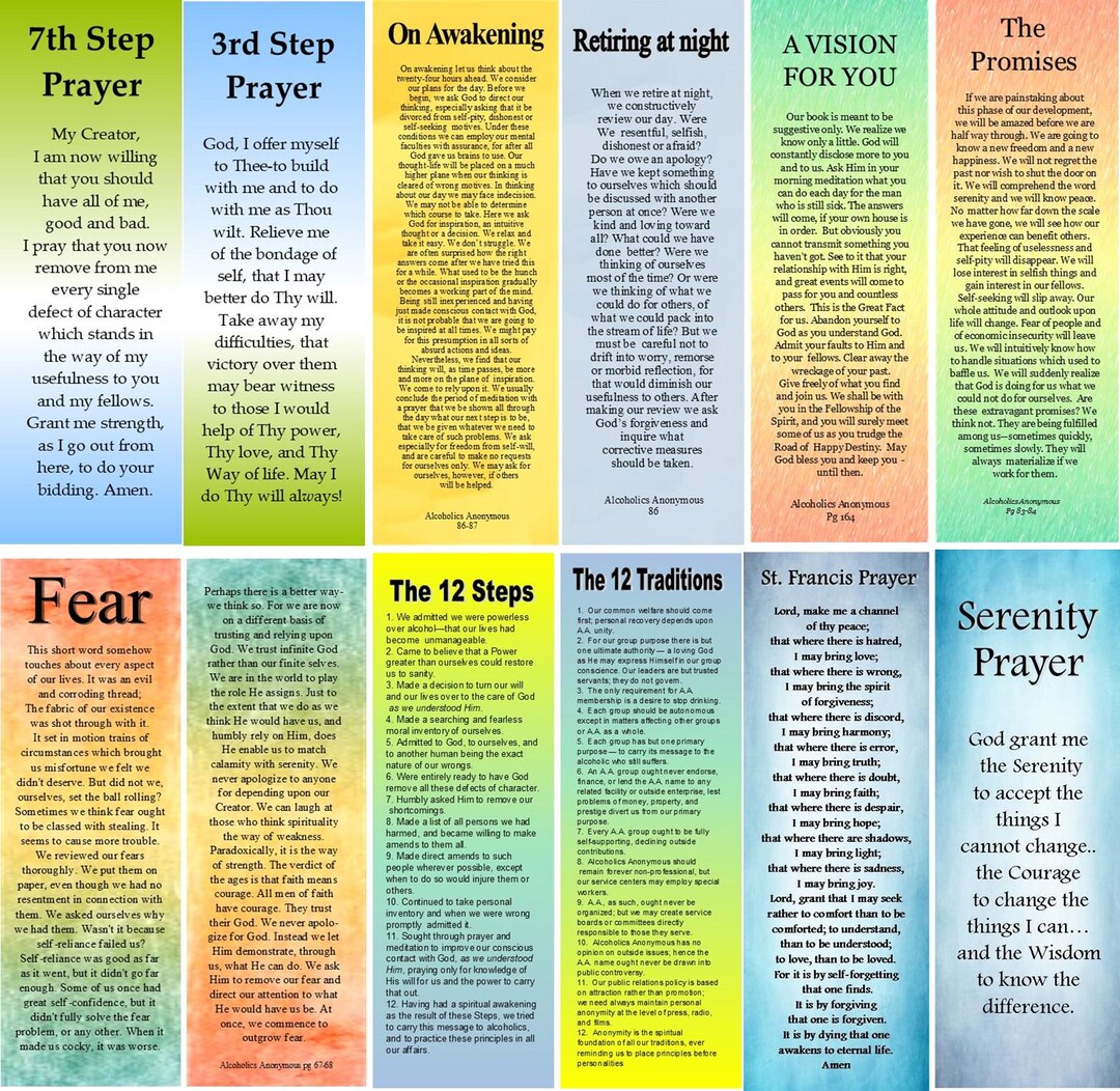 12 Step AA Sobriety Bookmarks: Laminated Recovery Gift Set of 6 - Etsy