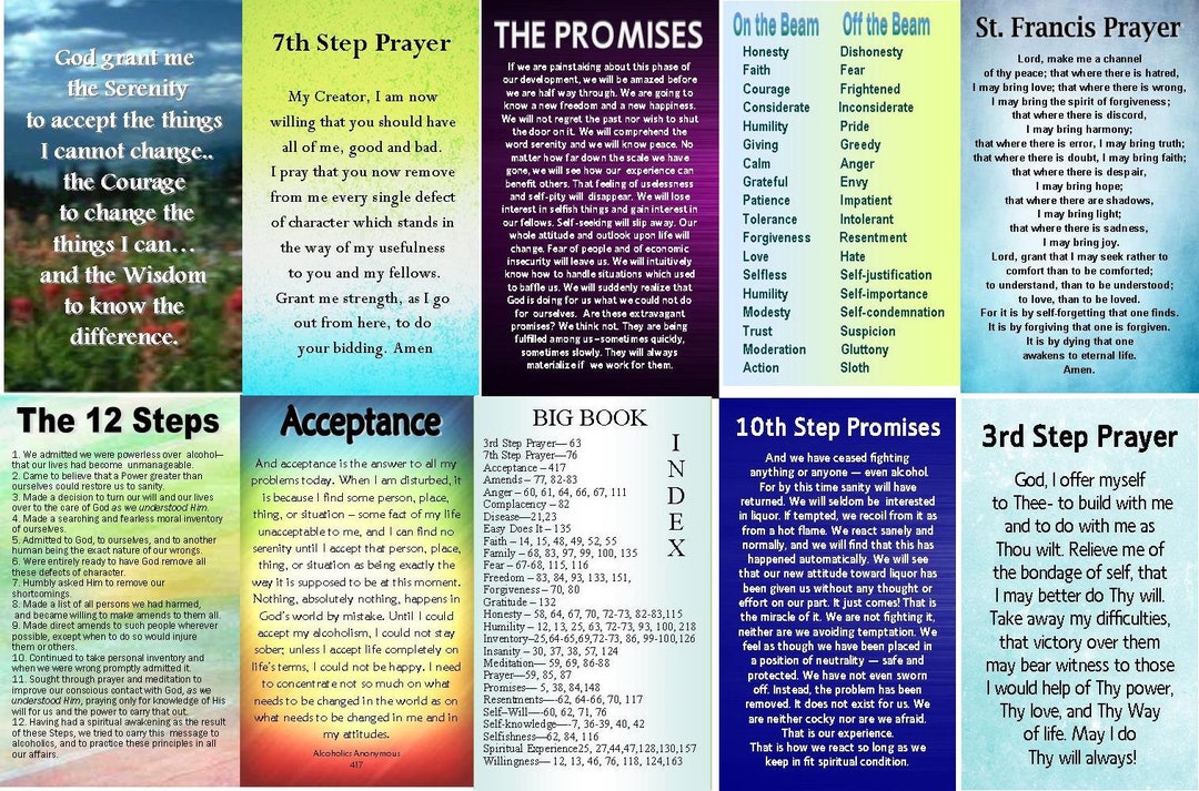 Alcoholics Anonymous/12 Step Wallet Card Assortment 10 Sobriety Gifts ...