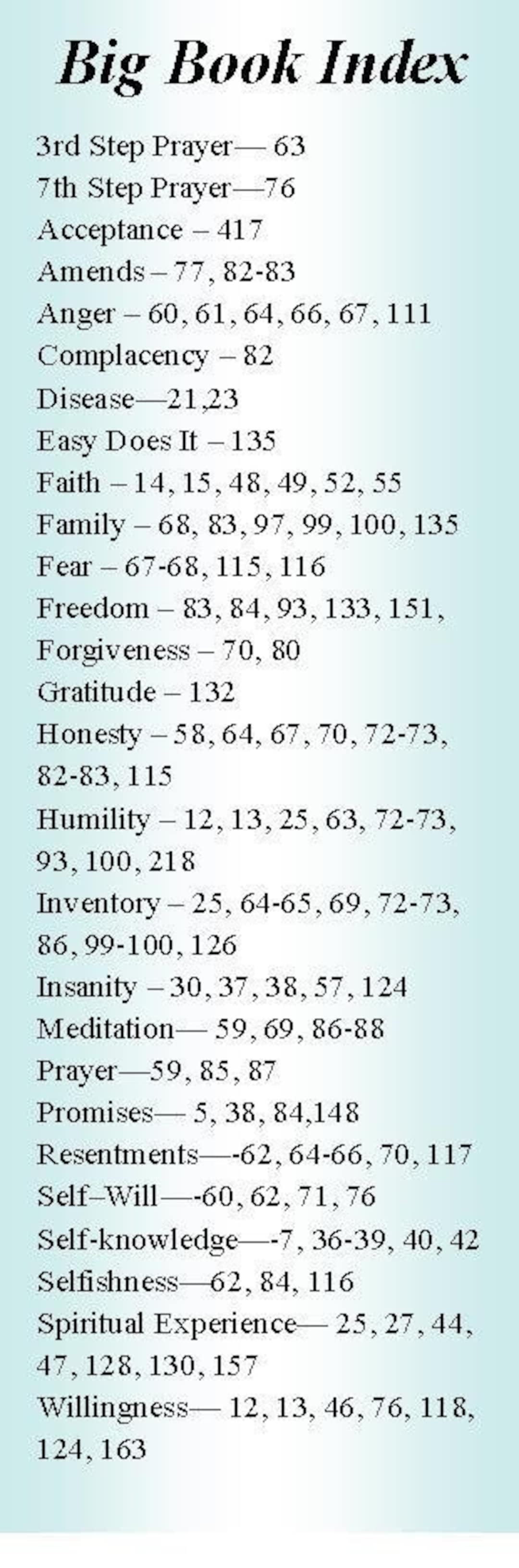 AA Big Book Index Bookmarks --set of 5--sobriety Gifts - Etsy