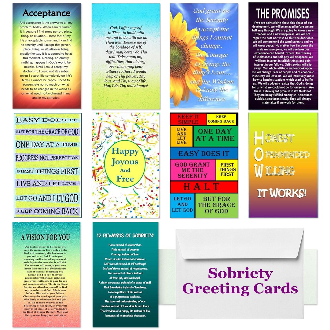 AA Sobriety Cards With Envelopes- Set 0f 10 Sobriety Gifts - Etsy