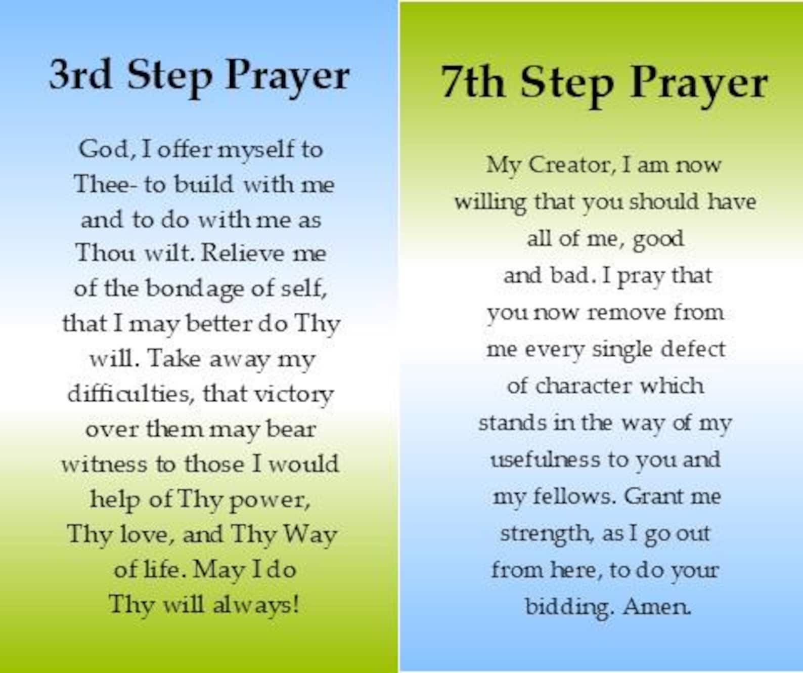 AA/ 12 Step Recovery- 3rd & 7th Step Prayer LOT of 10 Wallet Cards ...