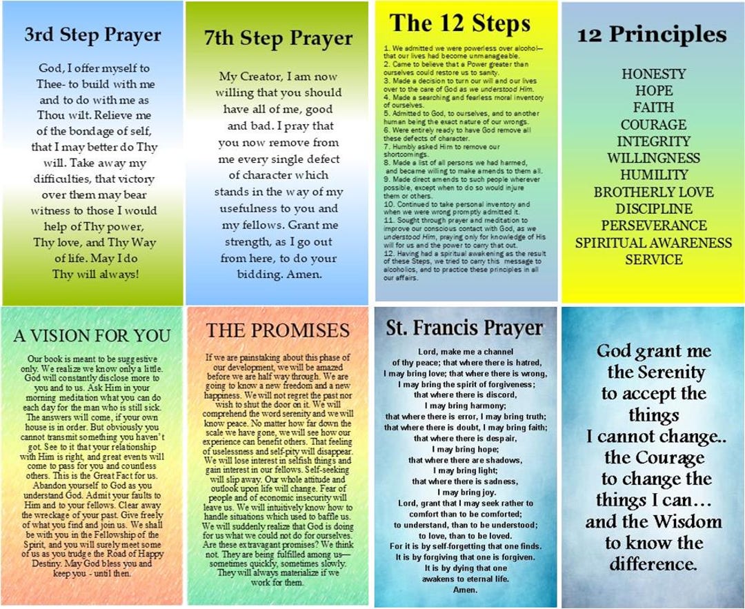 AA 12 Step Laminated Wallet Cards, Sobriety Gift (set of 12) - Etsy