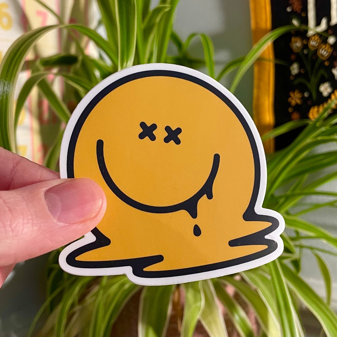 Illustrated Vinyl Sticker Melting Smile Emoji Laptop Sticker Water ...