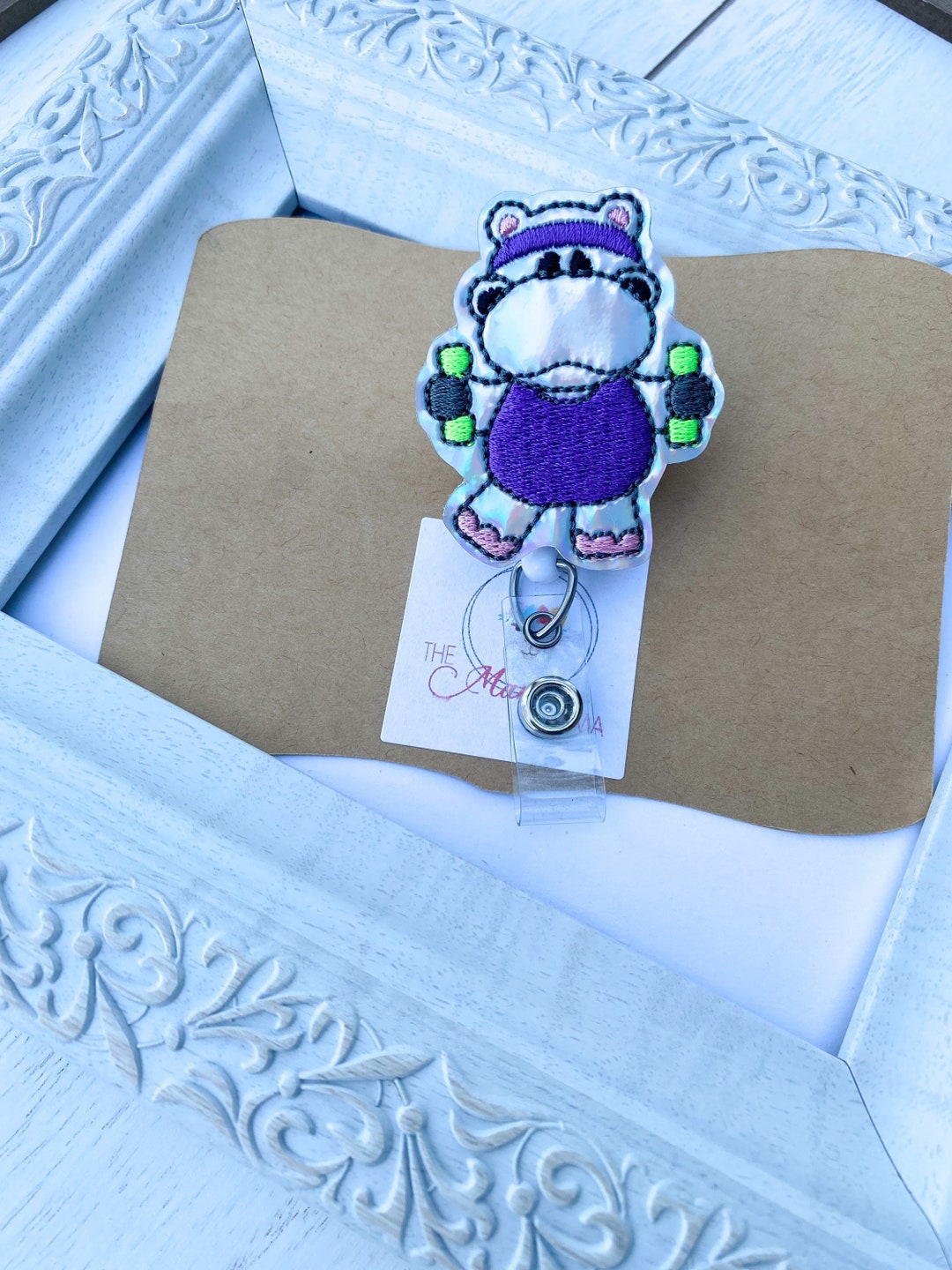 Hippo Working Out Badge Topper, Retractable Badge Reel, Interchangeable ...