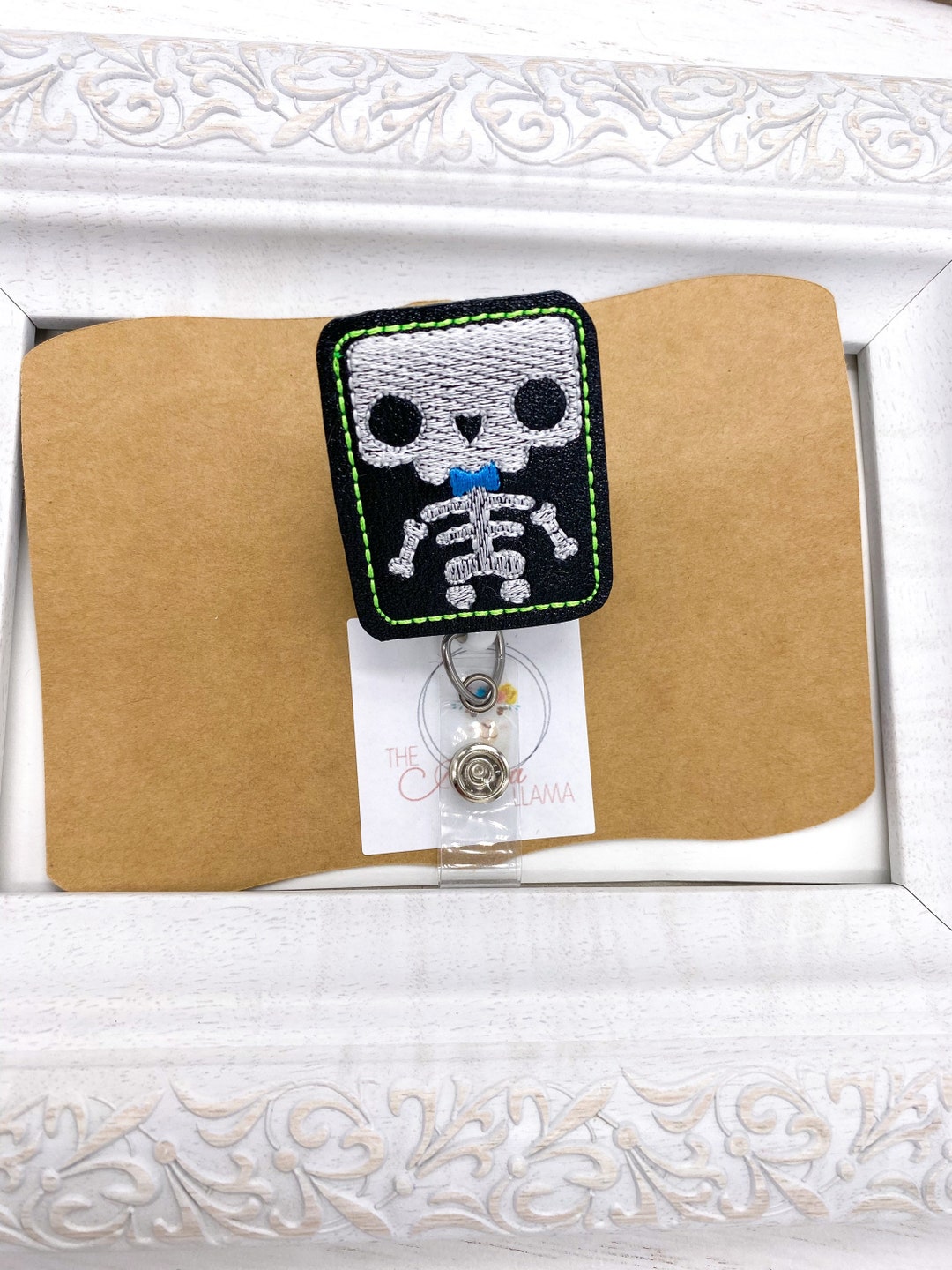 Skeleton With A Bow Tie Radiology Badge Reel, Interchangeable Badge ...