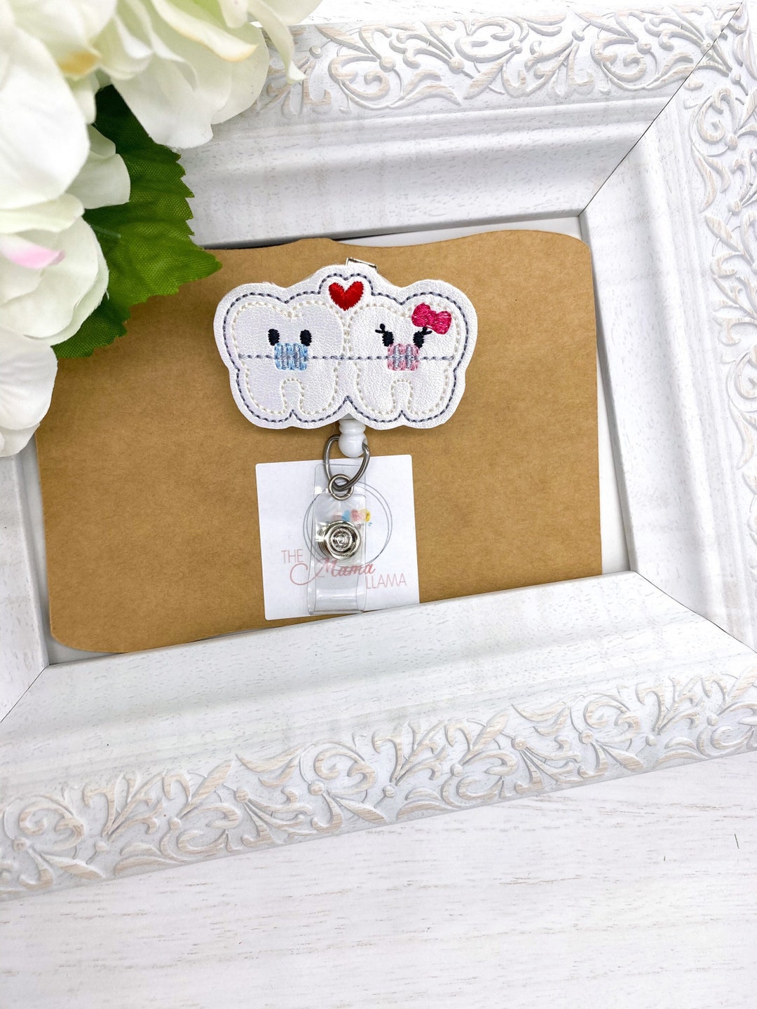 Cute Teeth With Braces Badge Buddy, Orthodontist Badge Reel, Dental ...
