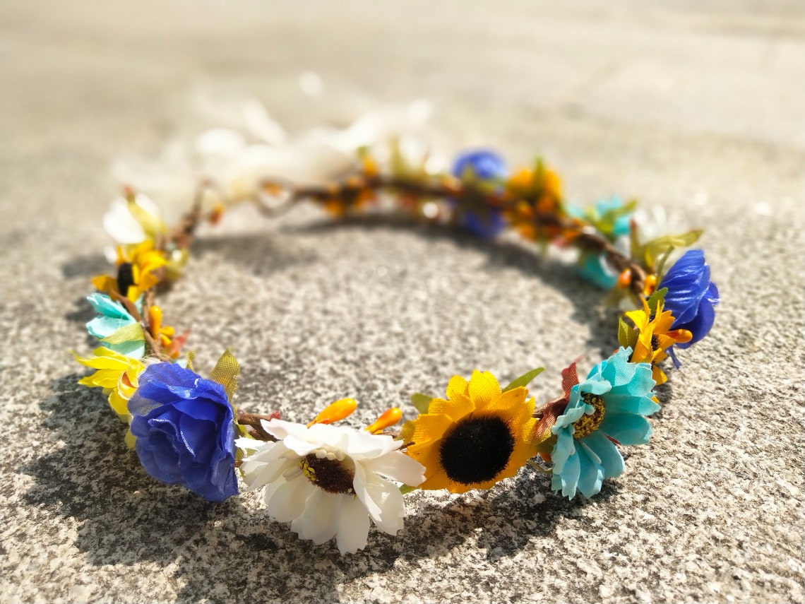 Sunflower crown Blue Navy Sunflower headband Flower girl crown | Etsy